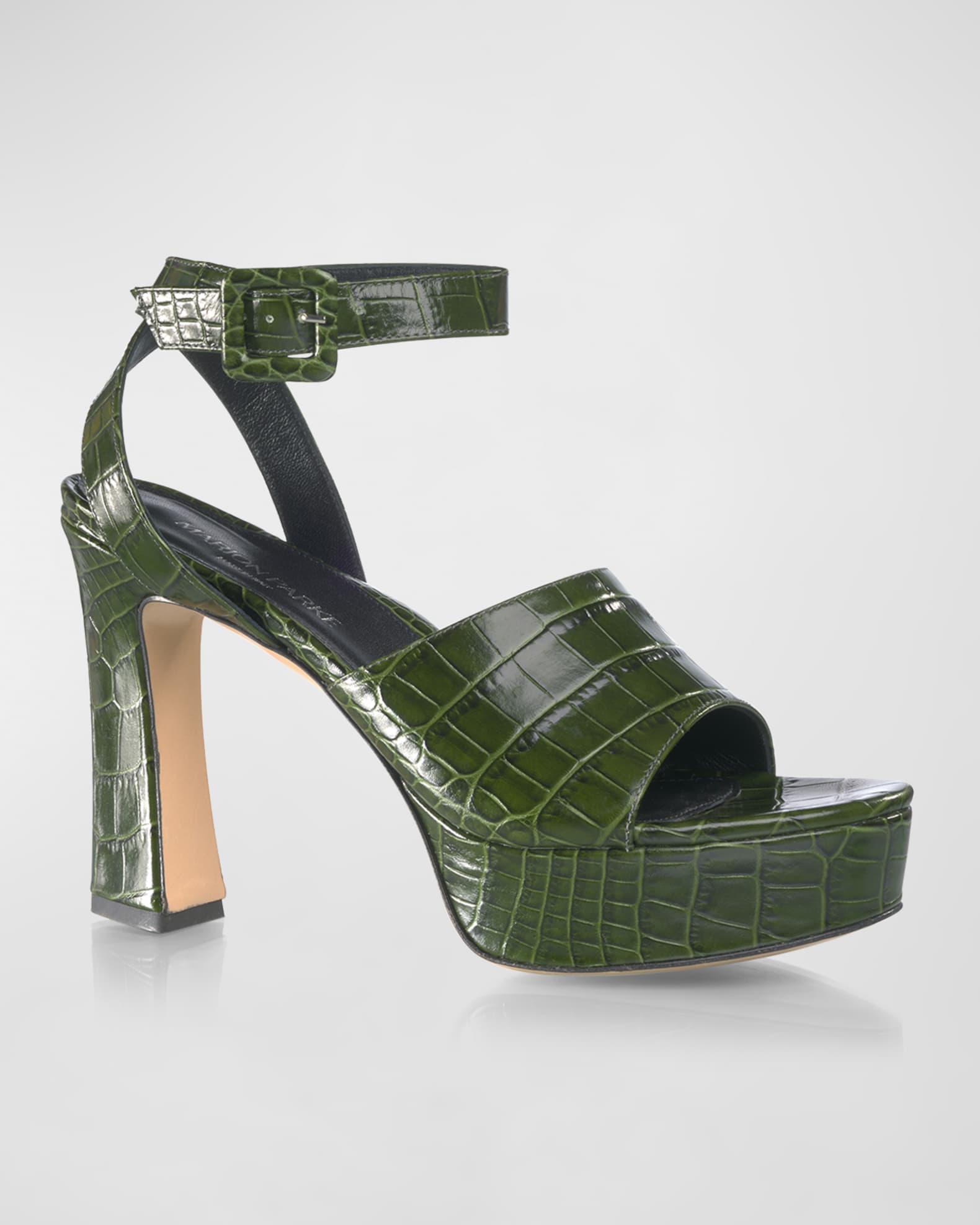 Marion Parke Gigi Croco Ankle-Strap Platform Sandals | Neiman Marcus