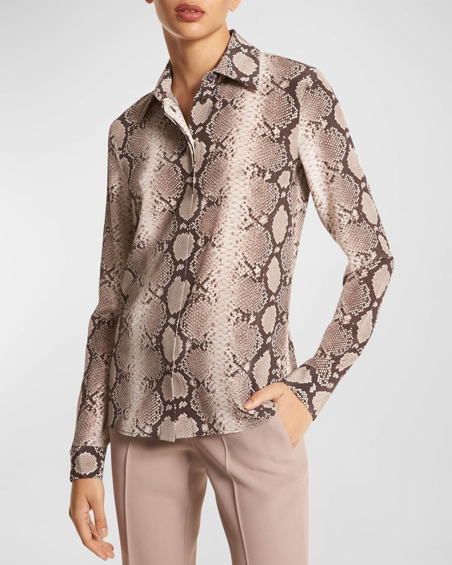 Michael Kors Collection Hansen Python Spine Button-Front Silk Shirt ...