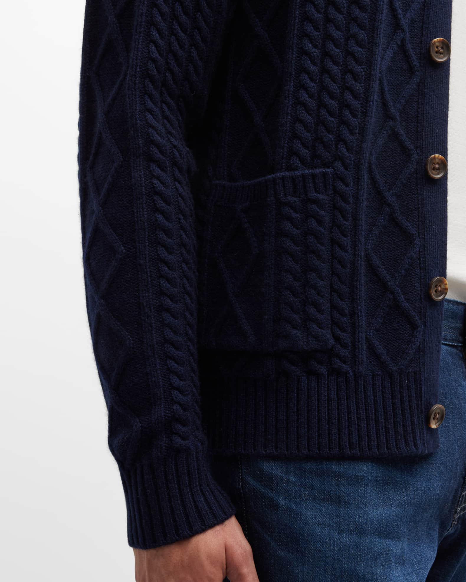 Peter Millar Men's Wool-Cashmere Cable Knit Cardigan | Neiman Marcus