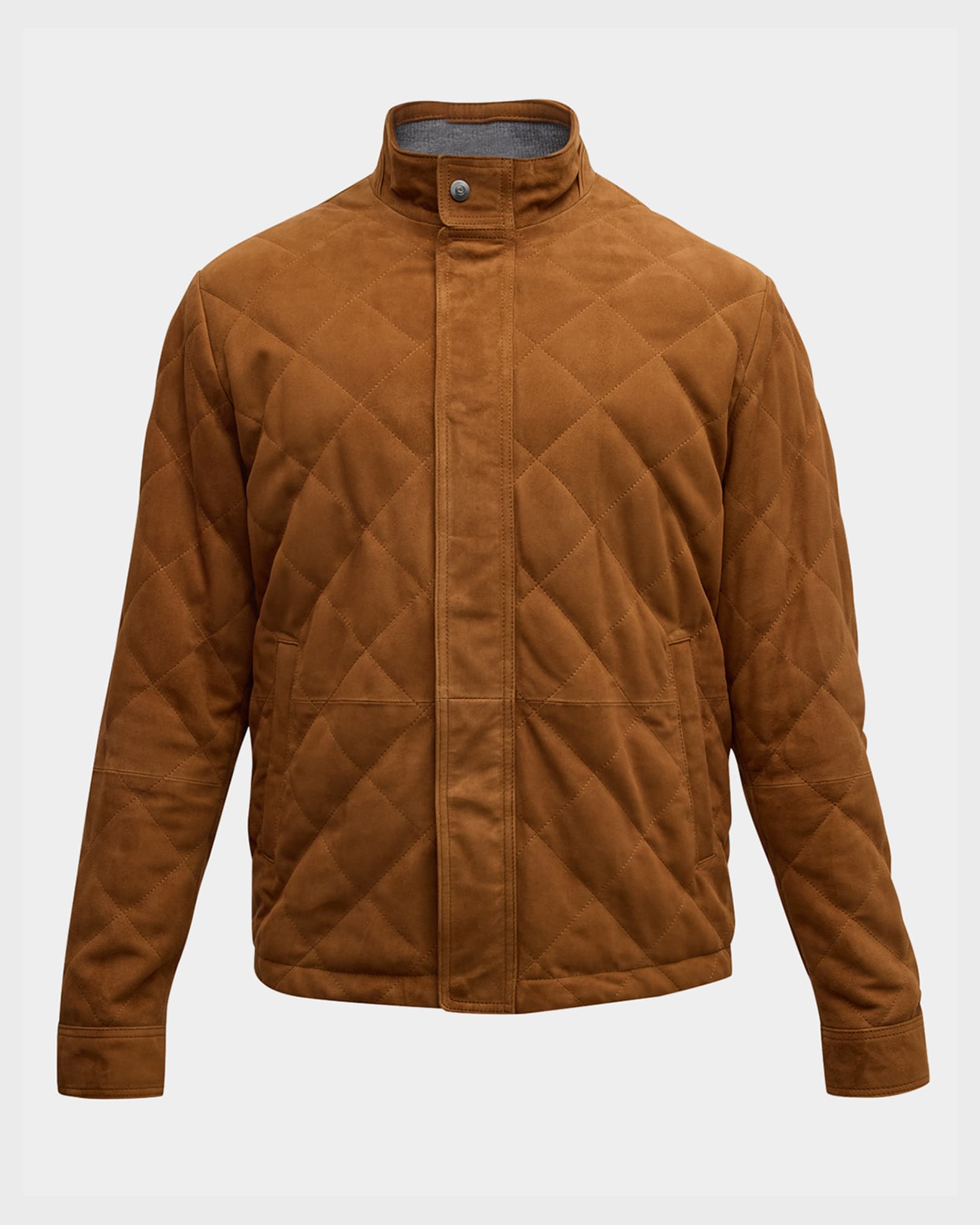 Peter Millar Men's Suede Norfolk Quilted Bomber Jacket | Neiman Marcus