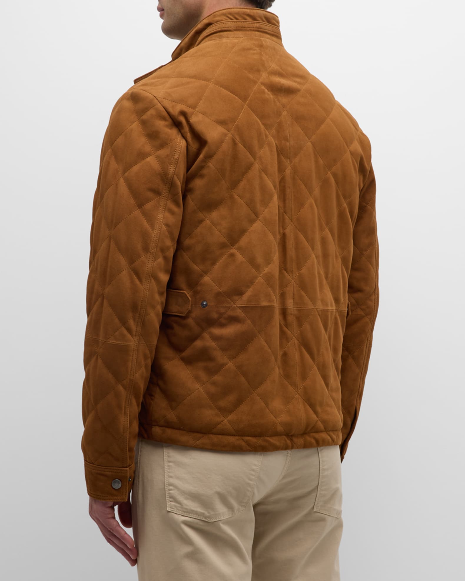 Peter Millar Men's Suede Norfolk Quilted Bomber Jacket | Neiman Marcus