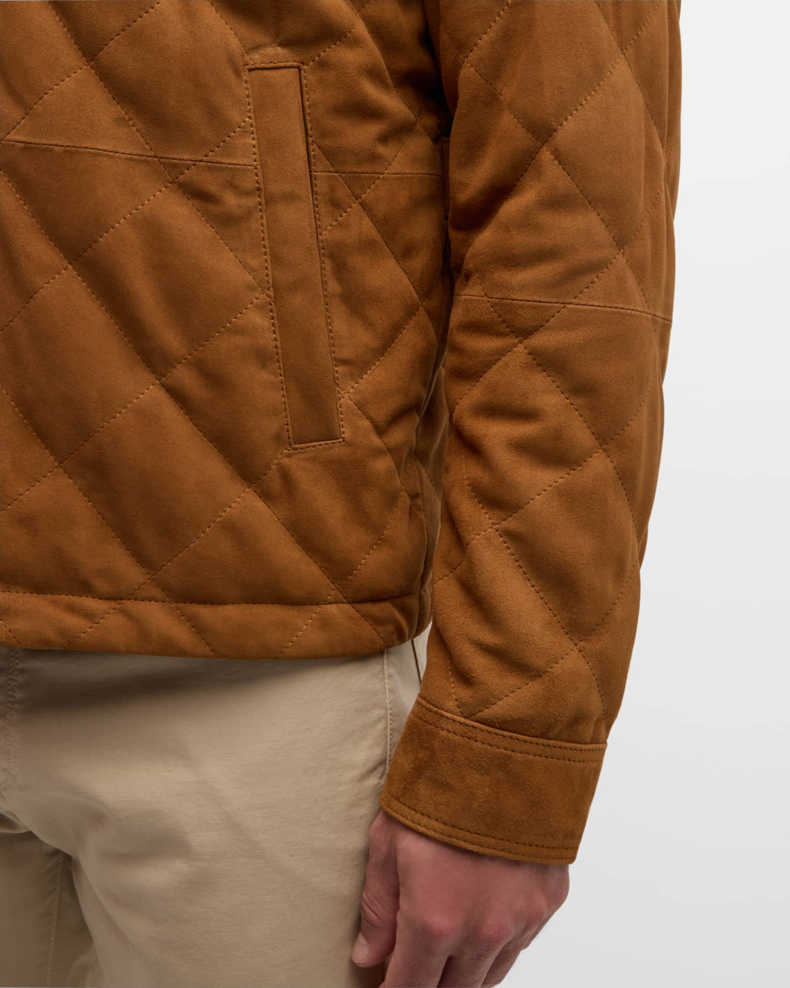 Peter Millar Men's Suede Norfolk Quilted Bomber Jacket | Neiman Marcus