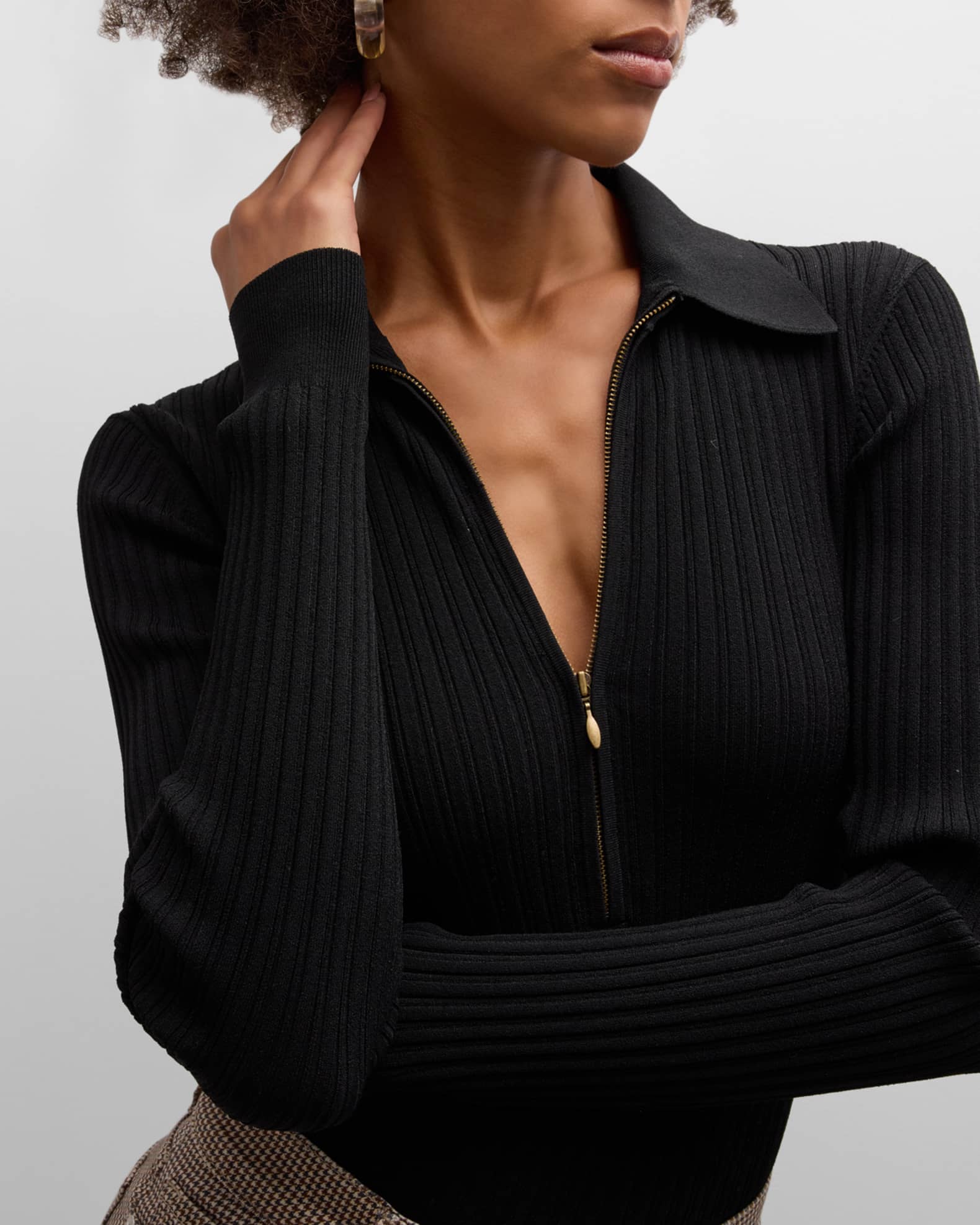 FRAME Rib-Knit Zip-Front Bodysuit | Neiman Marcus