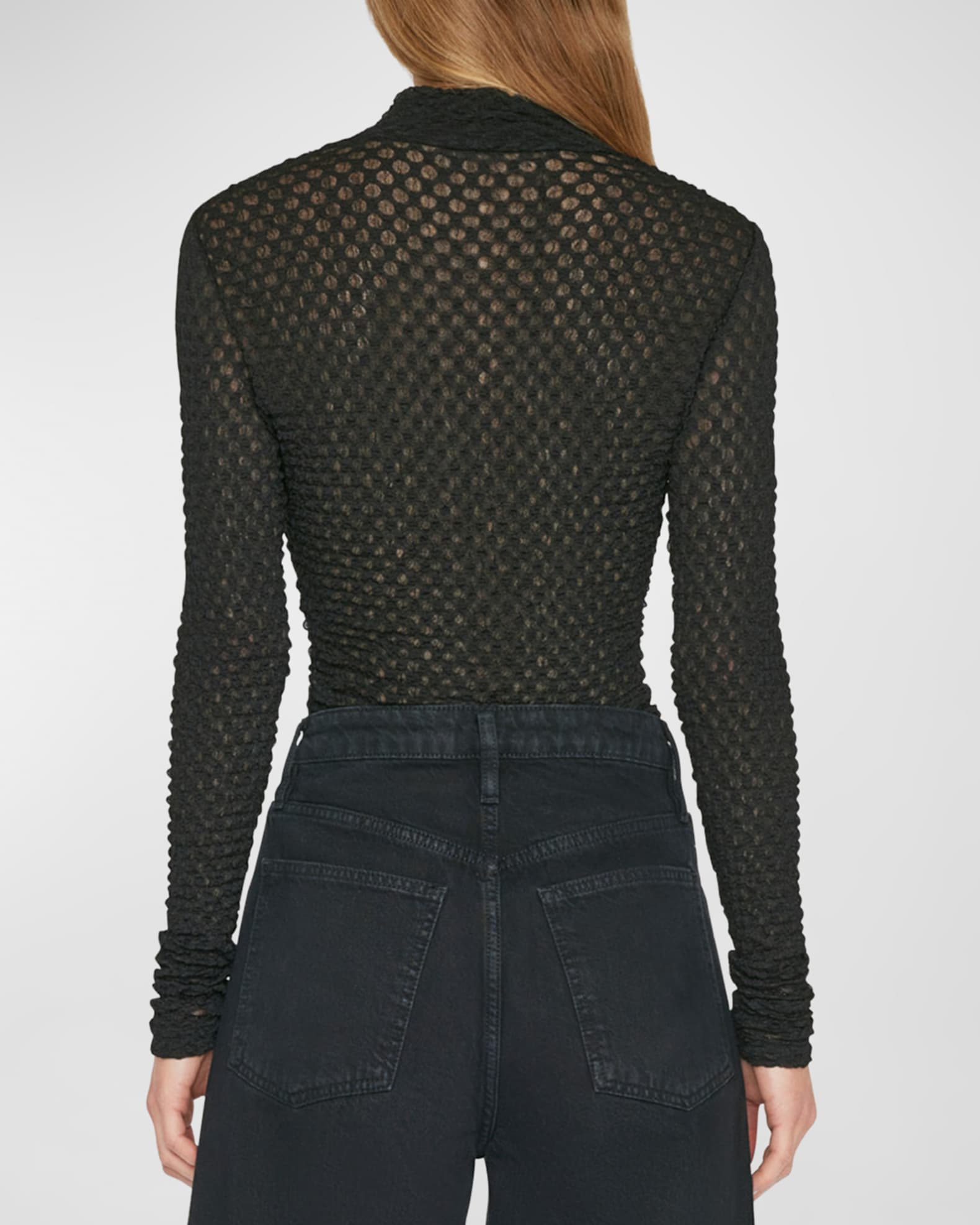FRAME Stretch Mesh Lace Turtleneck | Neiman Marcus
