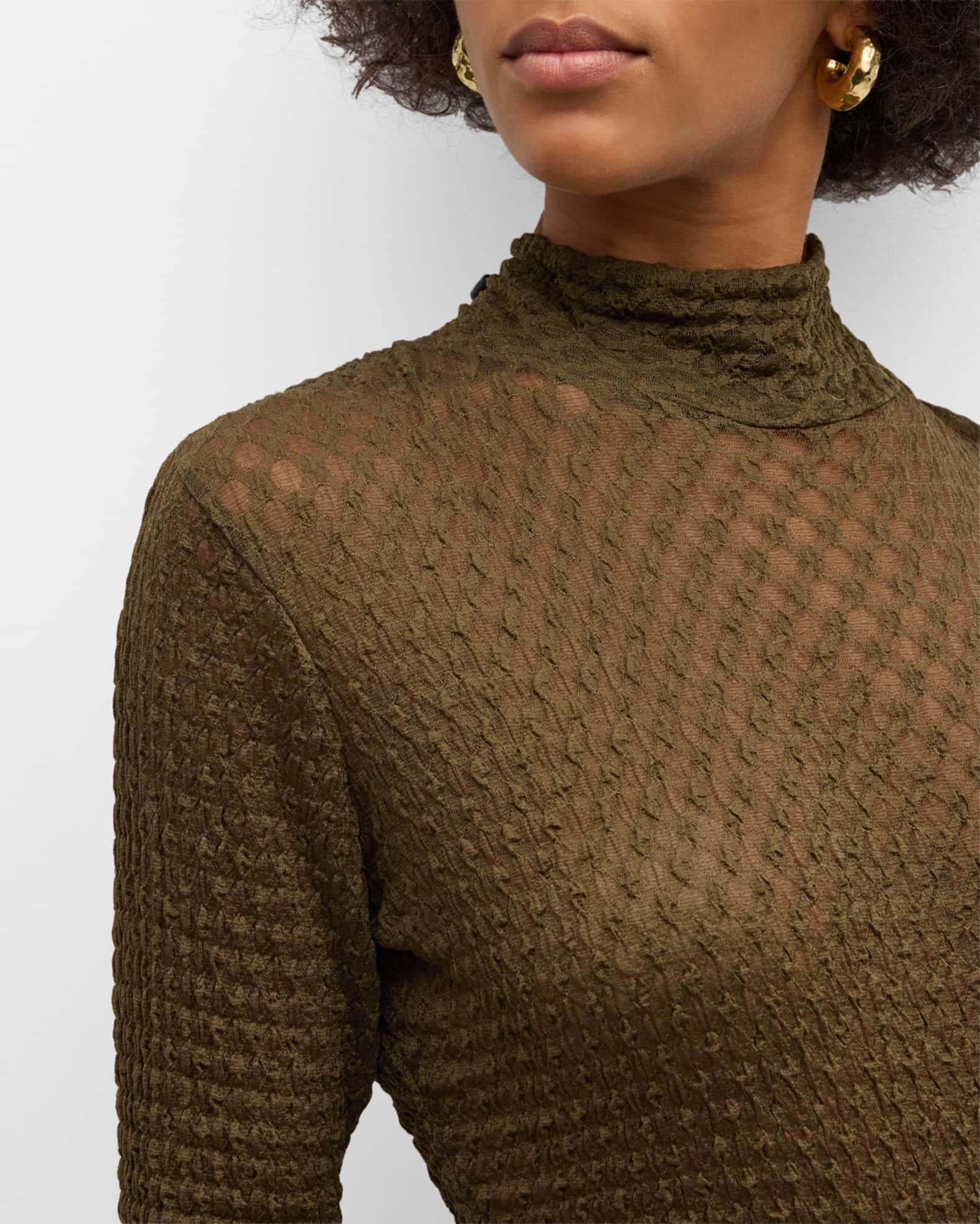 Stretch Mesh Lace Turtleneck | Neiman Marcus
