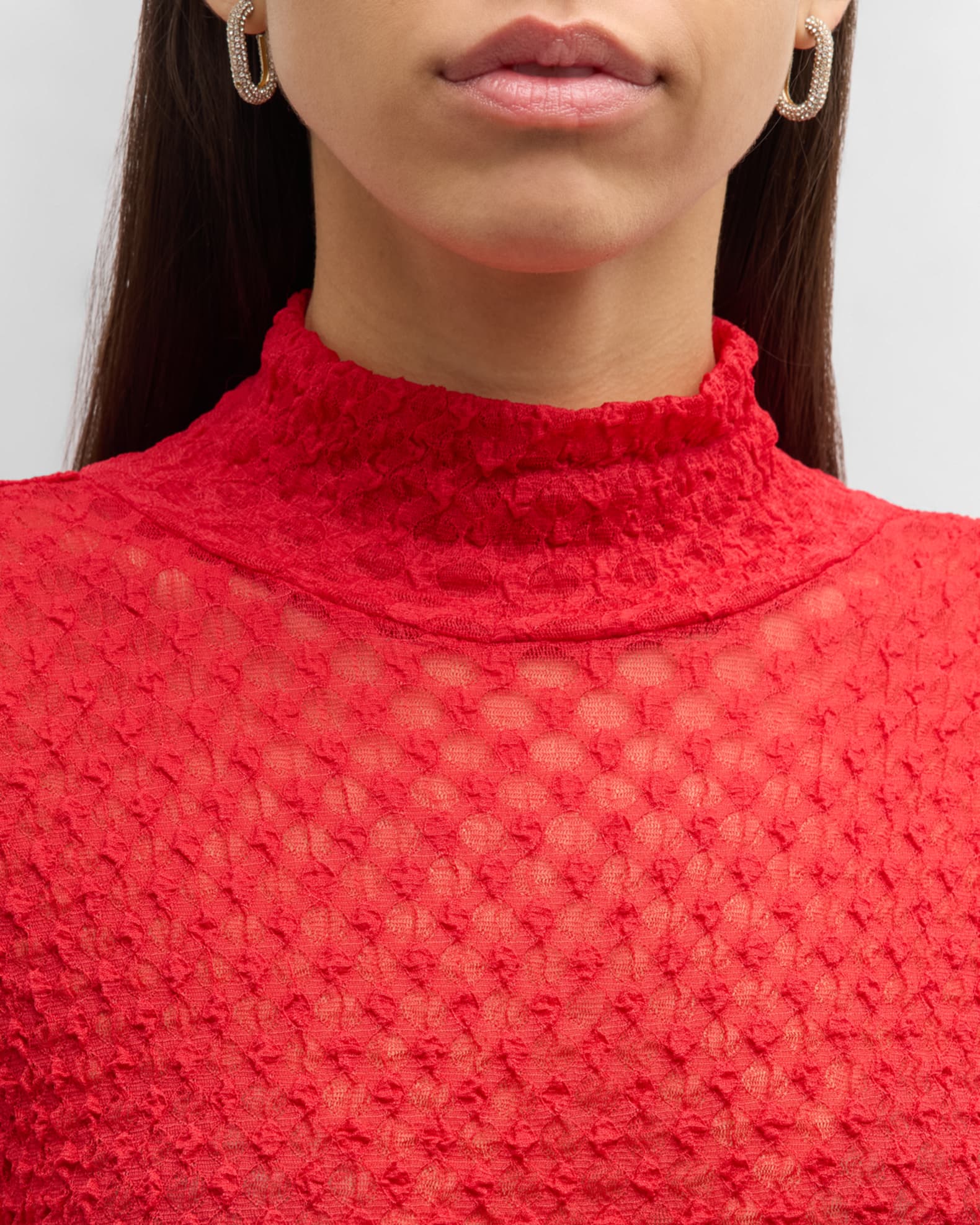 FRAME Stretch Mesh Lace Turtleneck | Neiman Marcus
