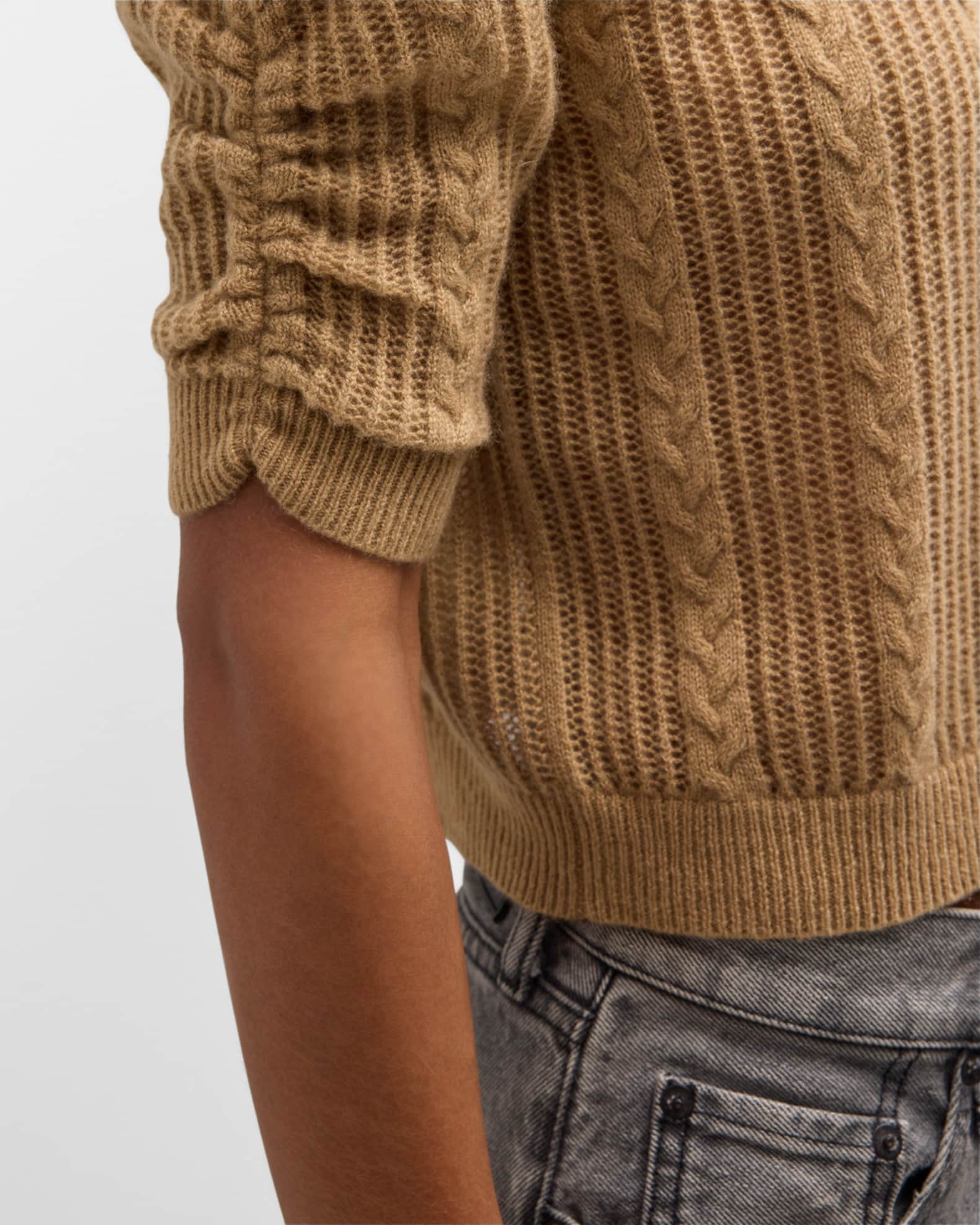 FRAME Pointelle Cashmere-Wool Cropped Sweater | Neiman Marcus