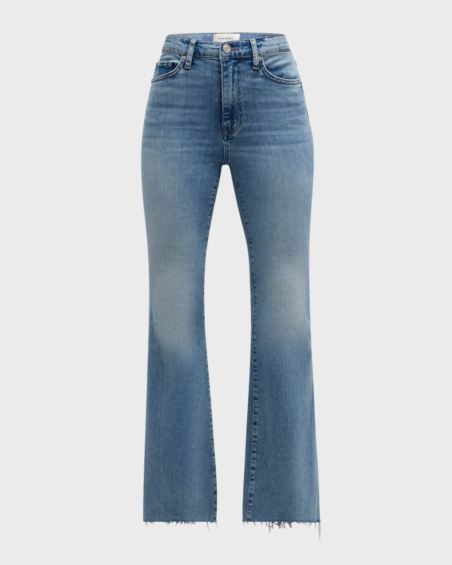 FRAME Le Easy Flare Raw Fray Jeans | Neiman Marcus