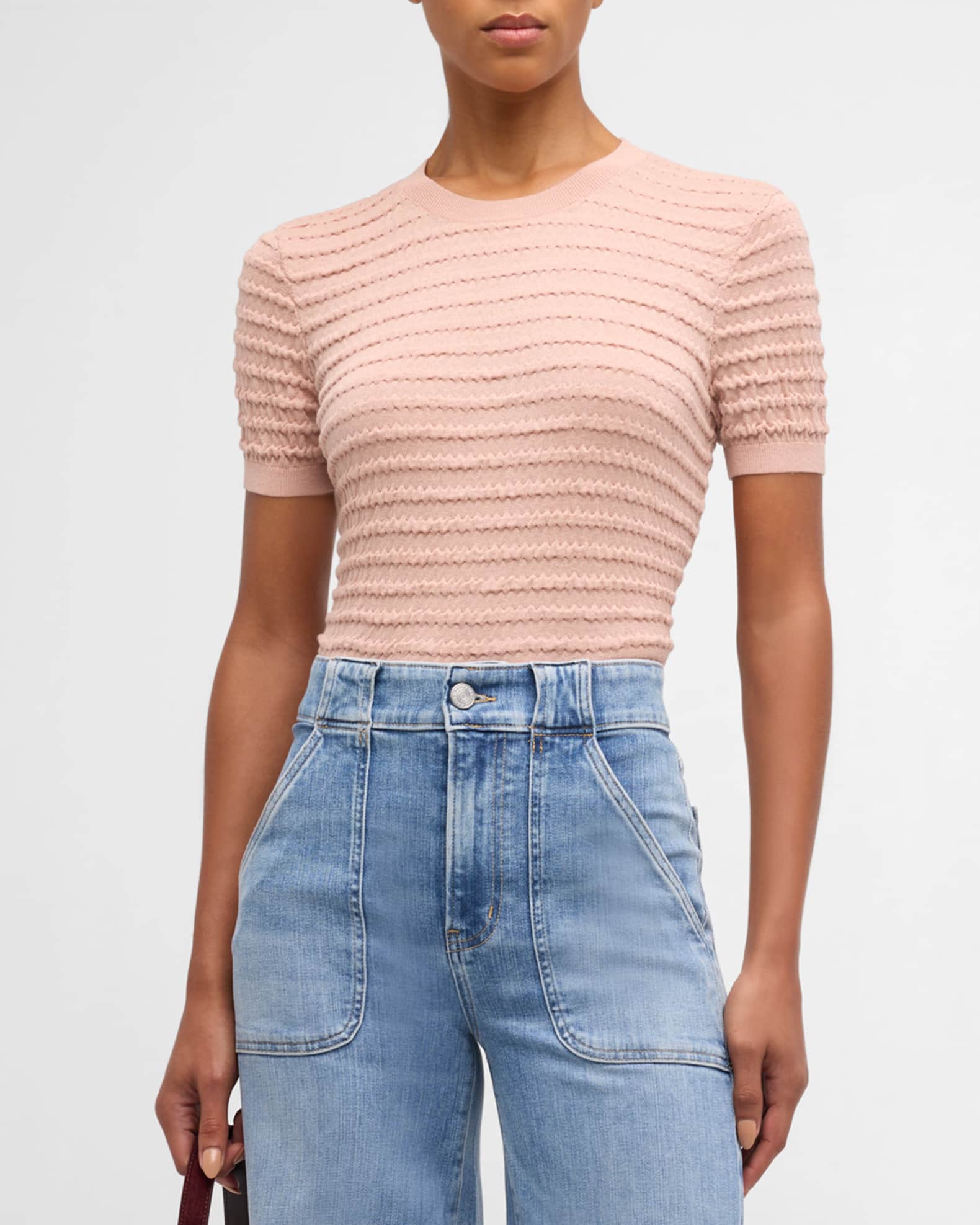 FRAME Smocked Short-Sleeve Sweater Top | Neiman Marcus