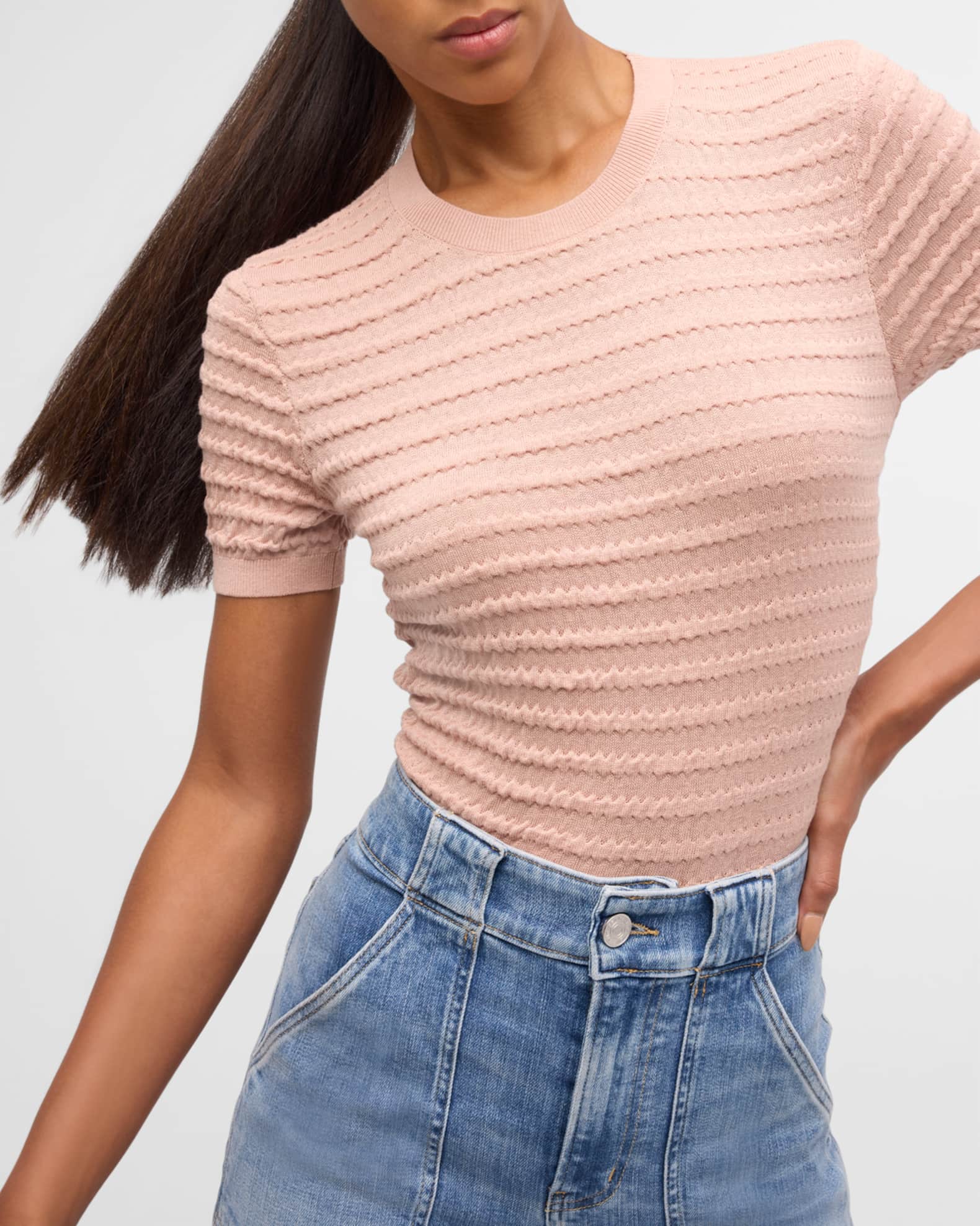 FRAME Smocked Short-Sleeve Sweater Top | Neiman Marcus
