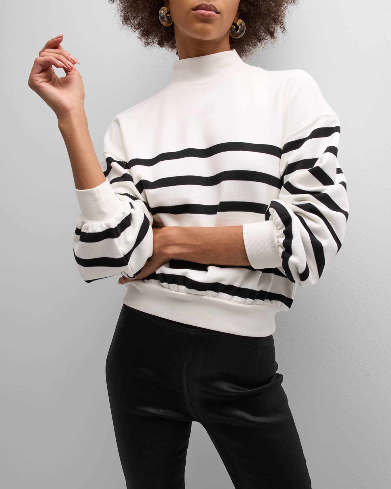 FRAME Striped Mock-Neck Sweatshirt | Neiman Marcus