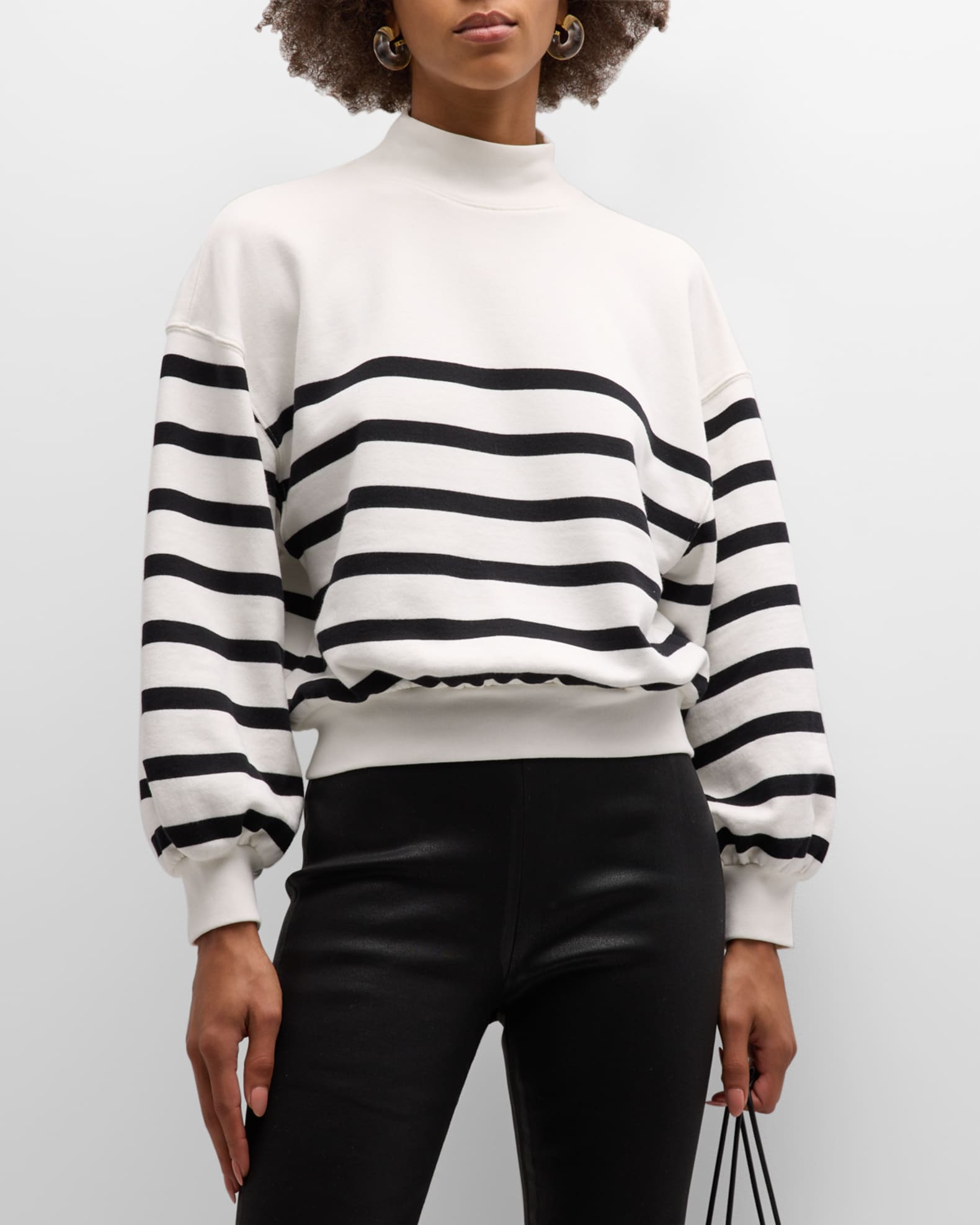 FRAME Striped Mock-Neck Sweatshirt | Neiman Marcus