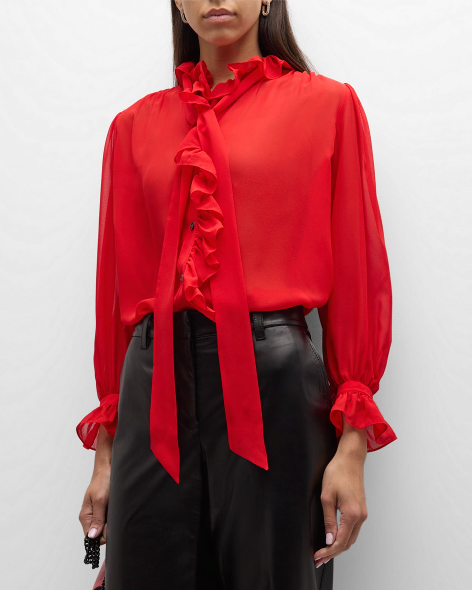 FRAME Ruffled Silk Button-Front Top | Neiman Marcus