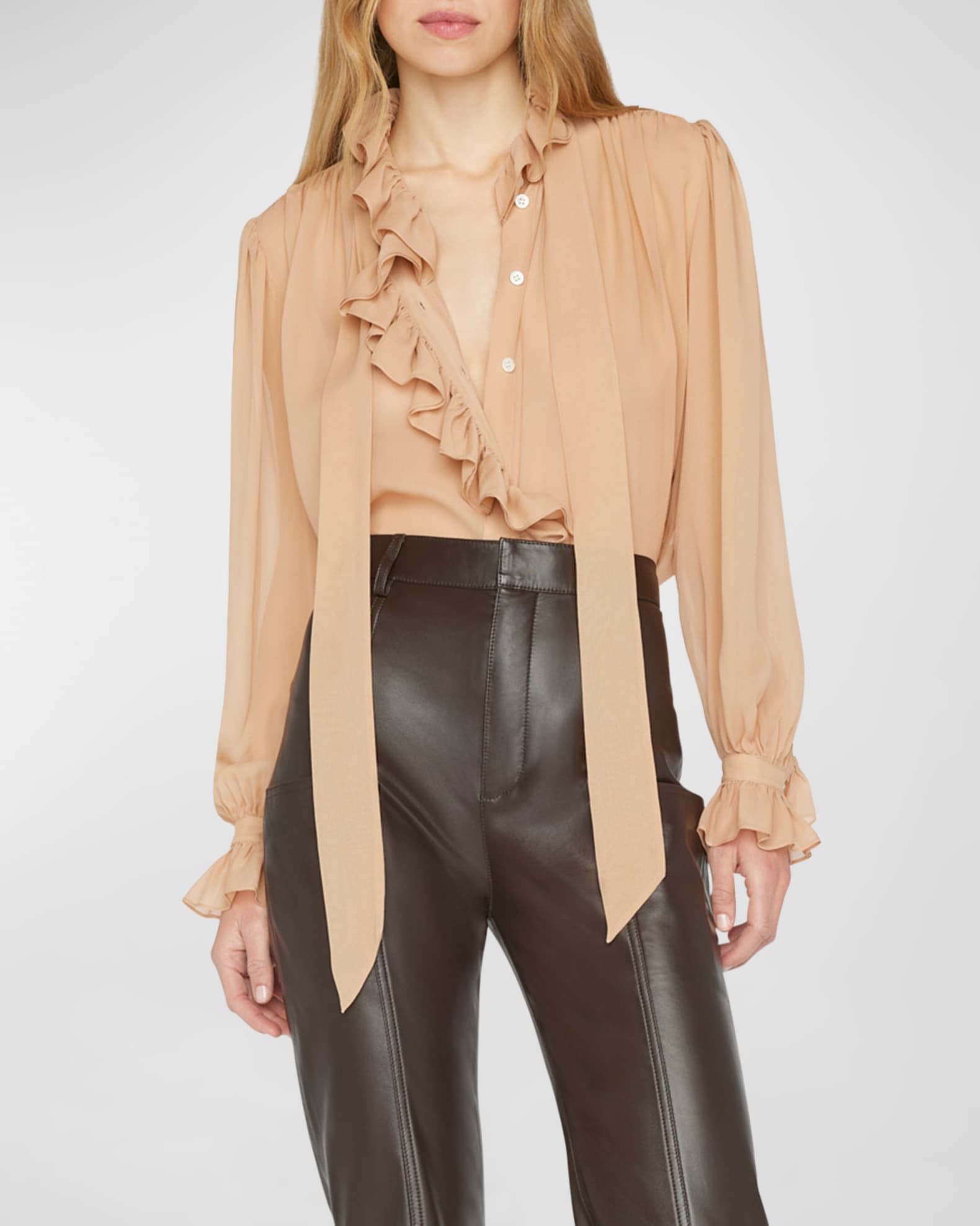 FRAME Ruffled Silk Button-Front Top | Neiman Marcus