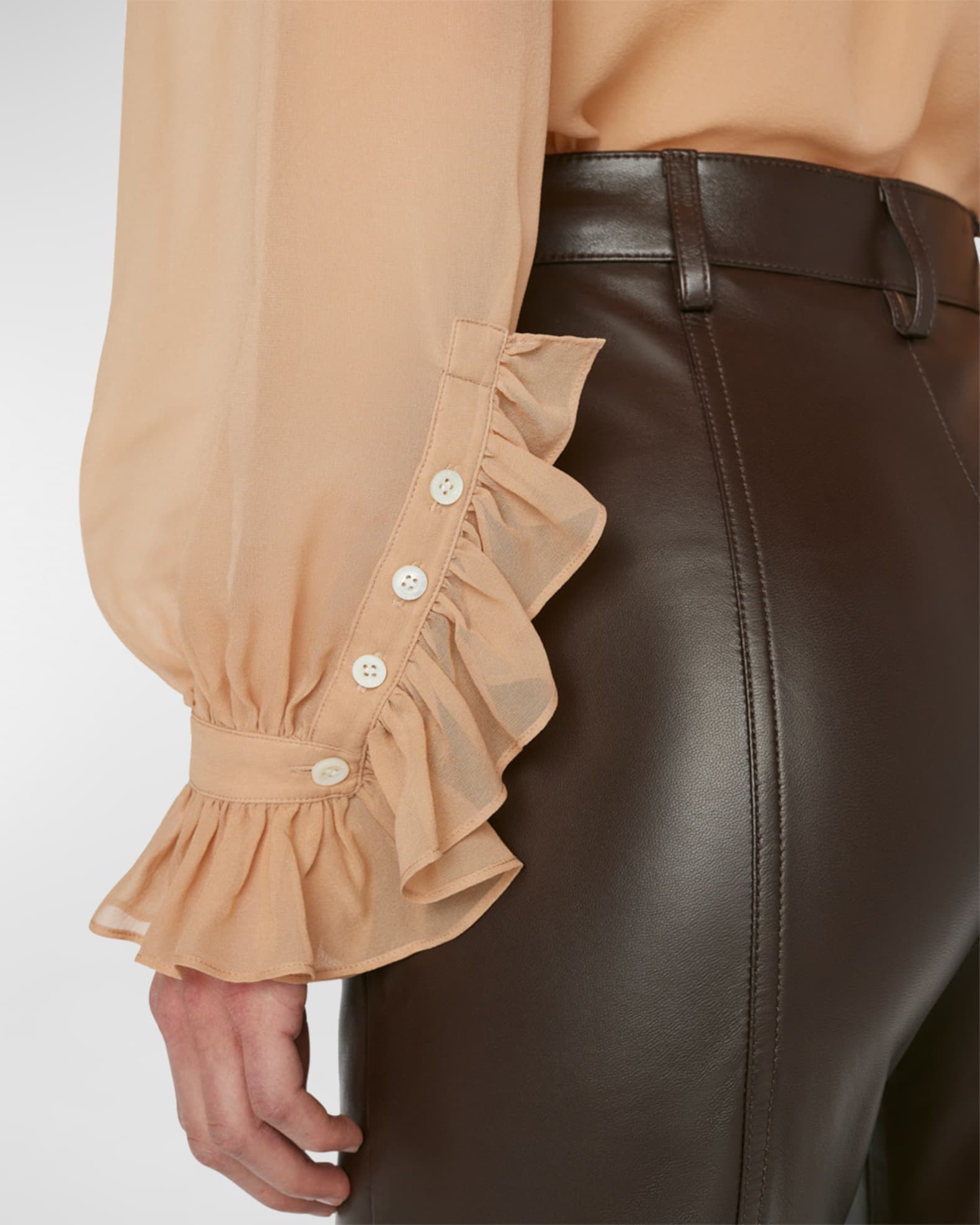 Frame Ruffled Silk Button Front Top Neiman Marcus
