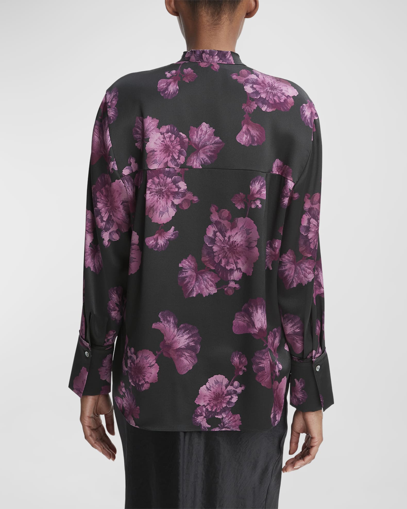 Vince Silk Begonia-Print Band-Collar Blouse | Neiman Marcus