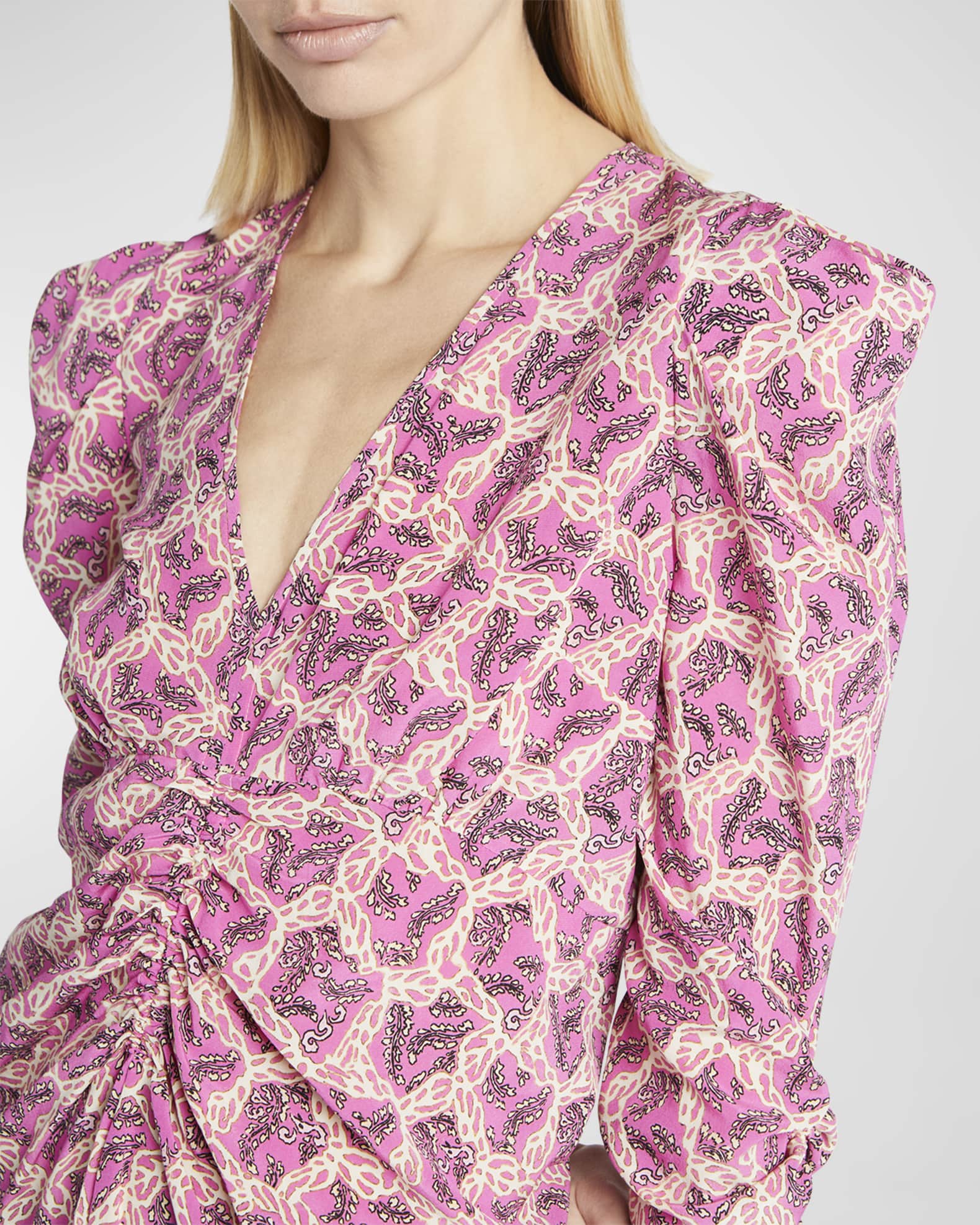 Isabel Marant Albini Ruched Floral-Print Midi Dress | Neiman Marcus