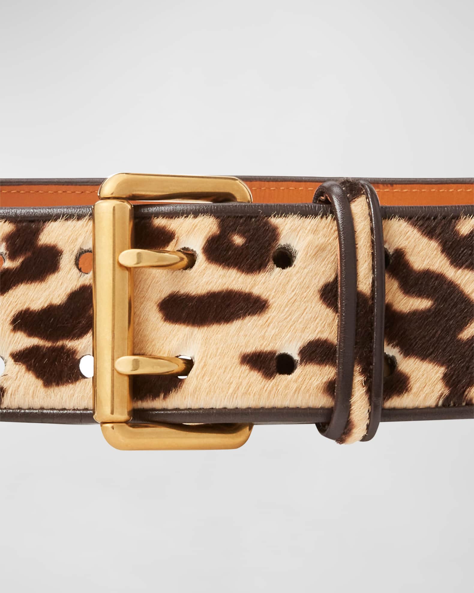 Ralph Lauren Collection Double-Prong Leopard Print Leather Belt | Neiman Marcus