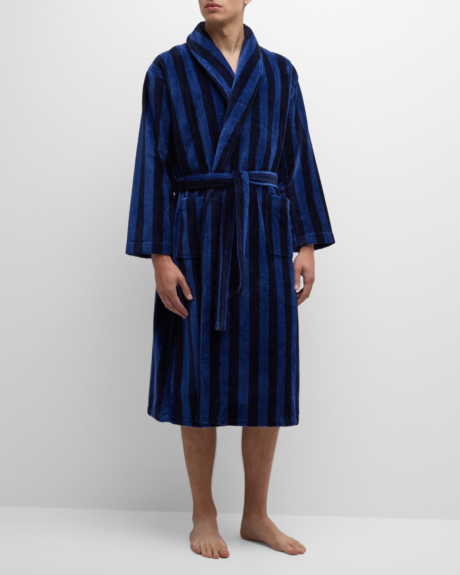 Derek Rose Men's Aston 36 Velour Stripe Robe | Neiman Marcus
