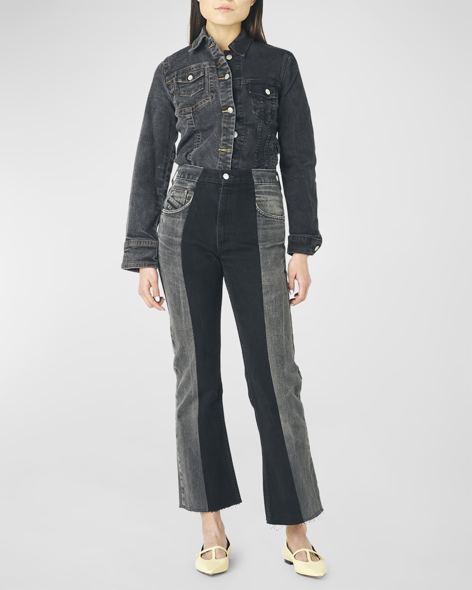 E.L.V Denim Two-Tone Cropped Flare Jeans | Neiman Marcus