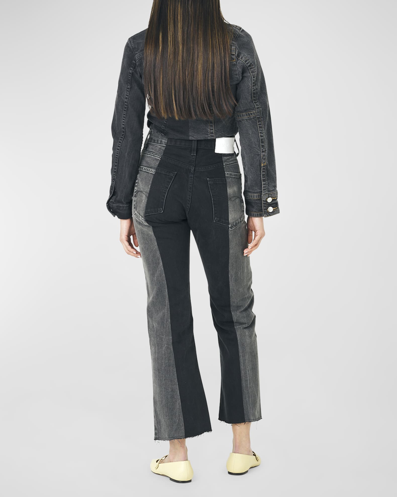 E.L.V Denim Two-Tone Cropped Flare Jeans | Neiman Marcus