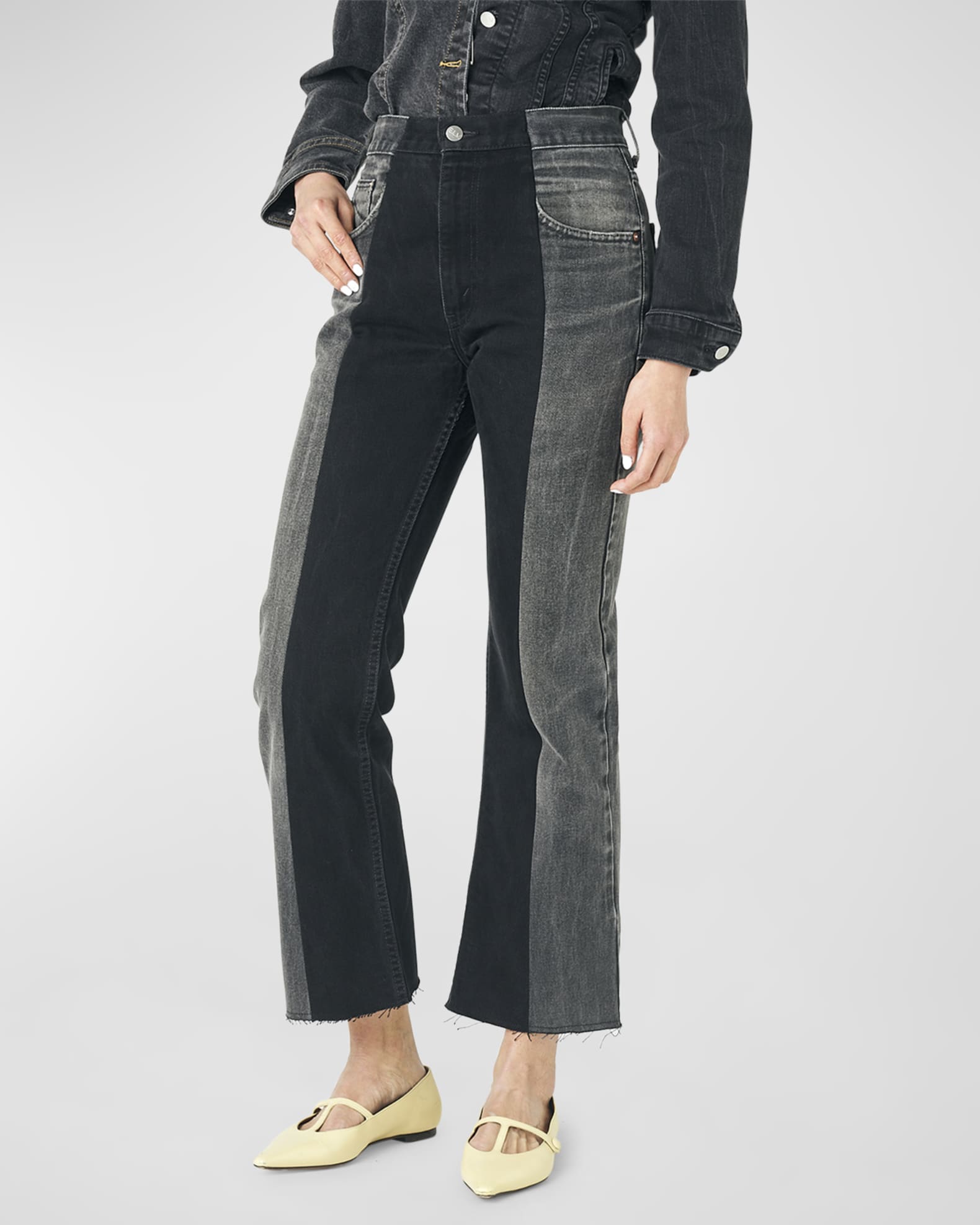 E.L.V Denim Two-Tone Cropped Flare Jeans | Neiman Marcus