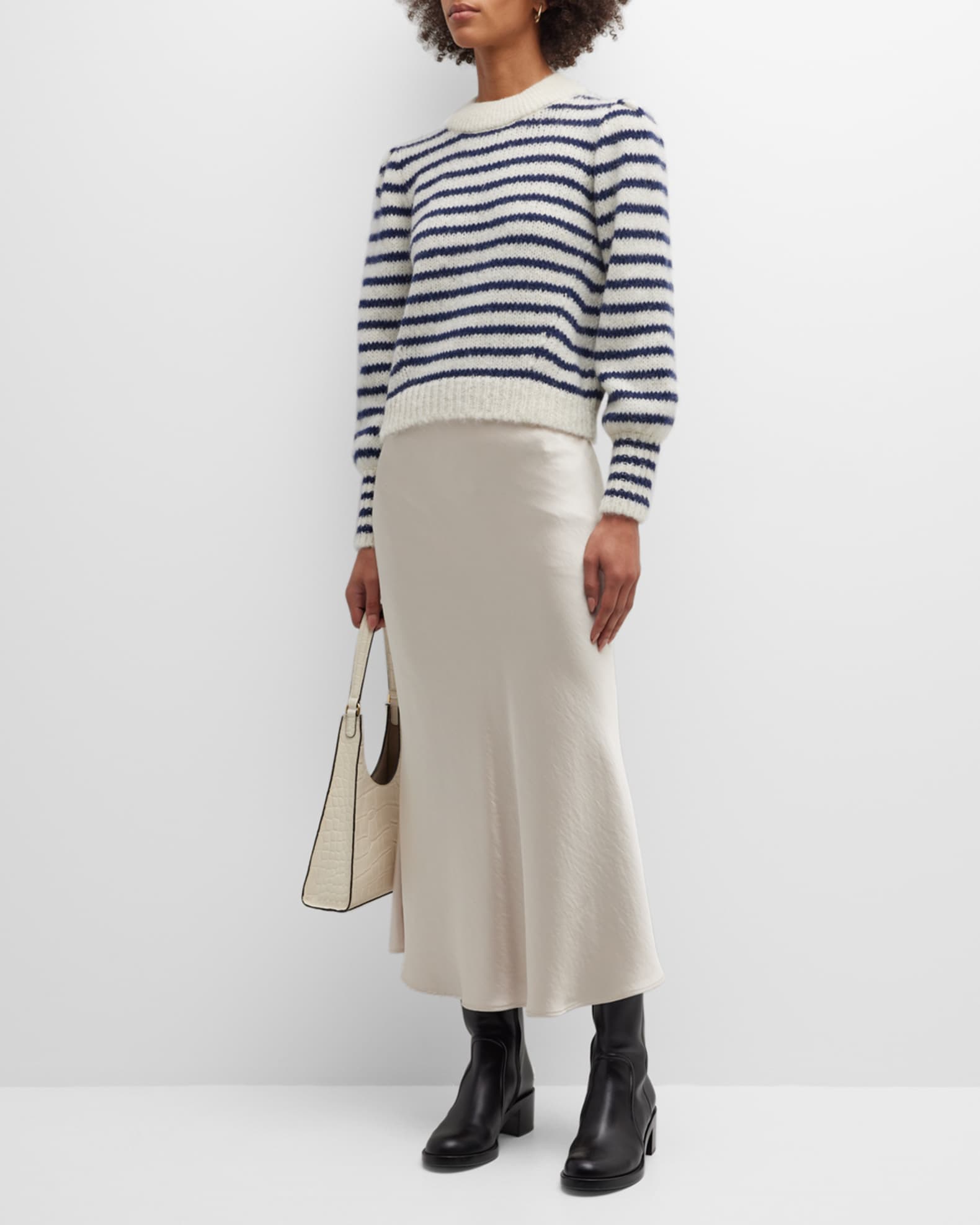 ELEVEN SIX Kate Striped Blouson-Sleeve Sweater | Neiman Marcus