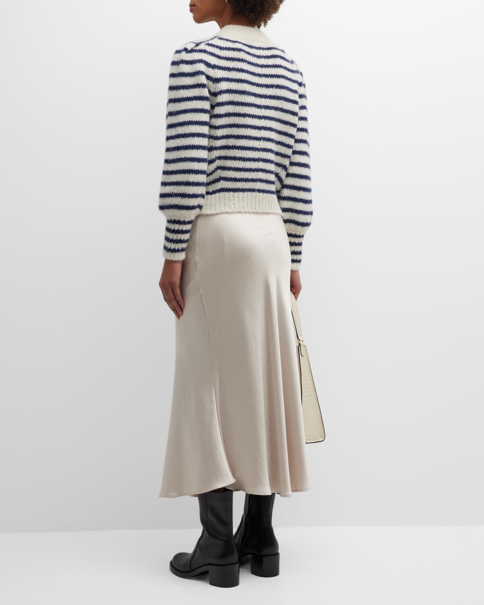 ELEVEN SIX Kate Striped Blouson-Sleeve Sweater | Neiman Marcus