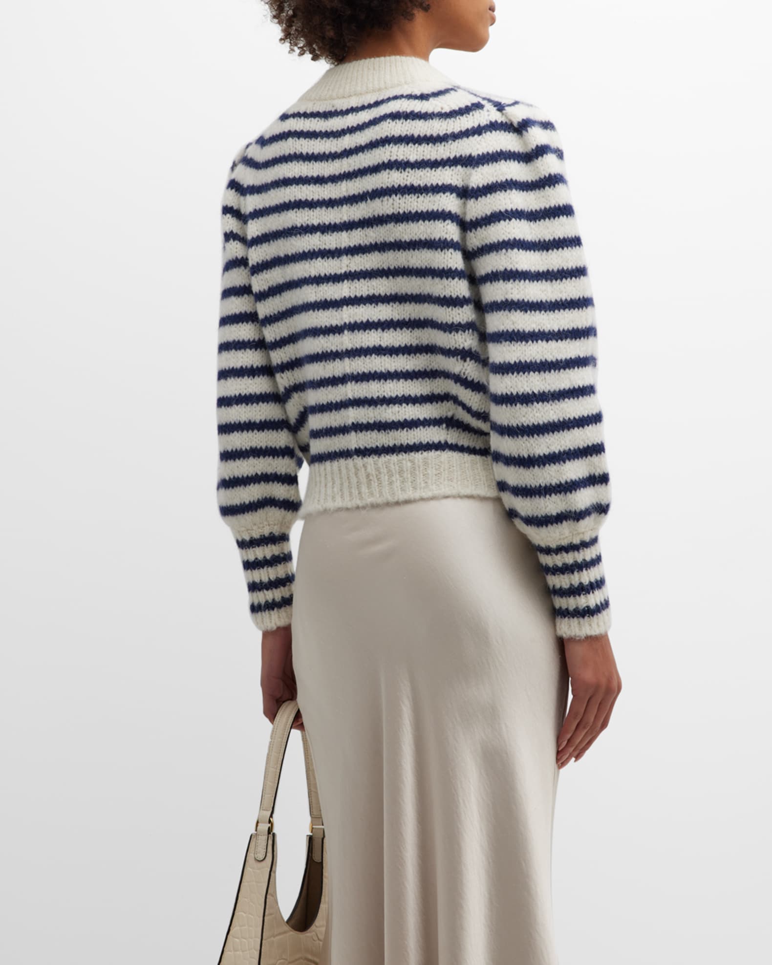 ELEVEN SIX Kate Striped Blouson-Sleeve Sweater | Neiman Marcus