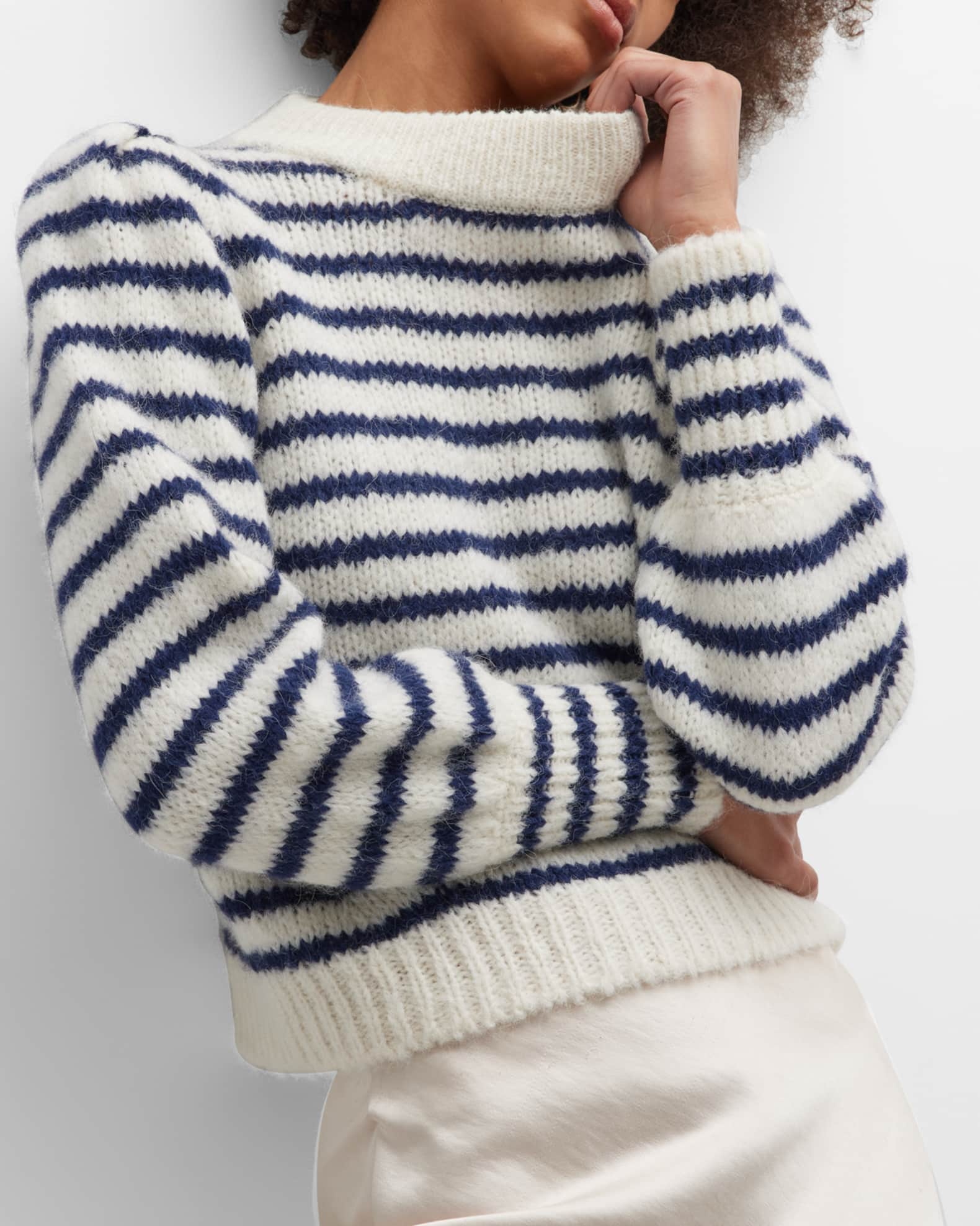 ELEVEN SIX Kate Striped Blouson-Sleeve Sweater | Neiman Marcus