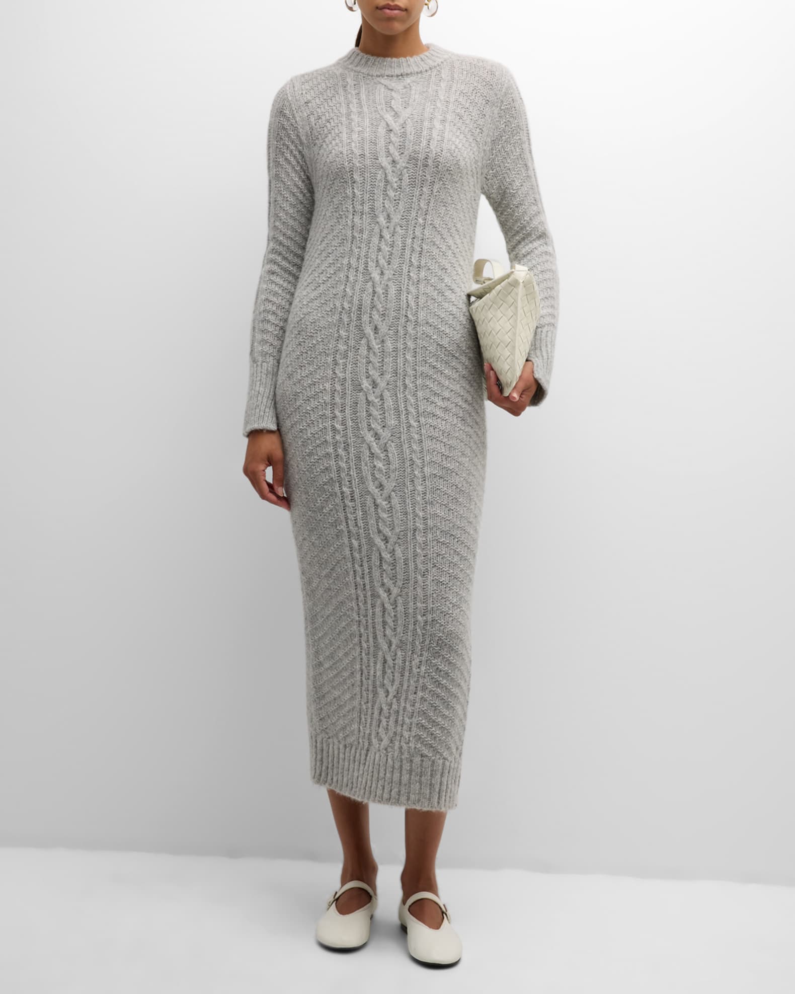 ELEVEN SIX Lora Cable-Knit Split-Cuff Midi Sweater Dress | Neiman Marcus