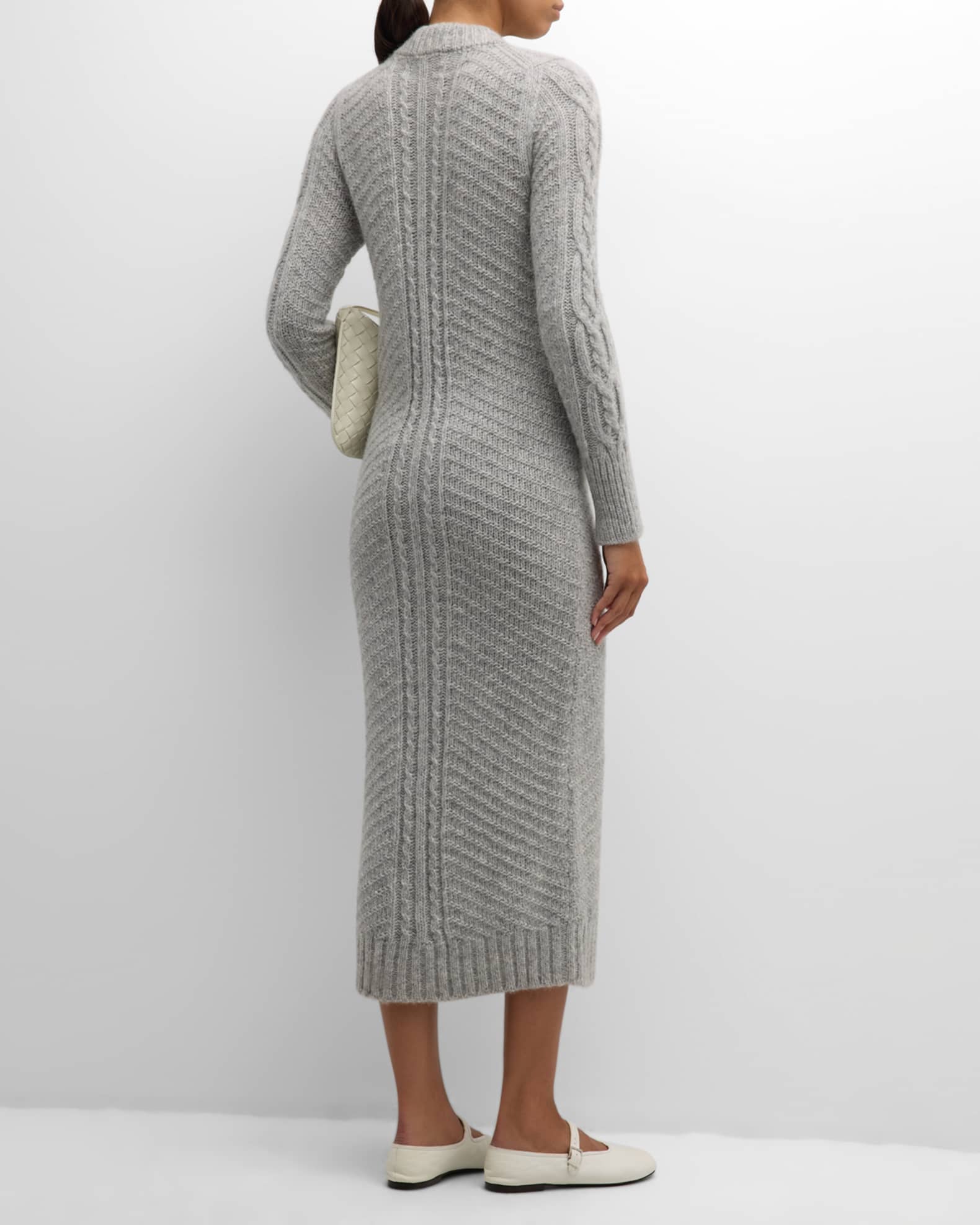 ELEVEN SIX Lora Cable-Knit Split-Cuff Midi Sweater Dress | Neiman Marcus