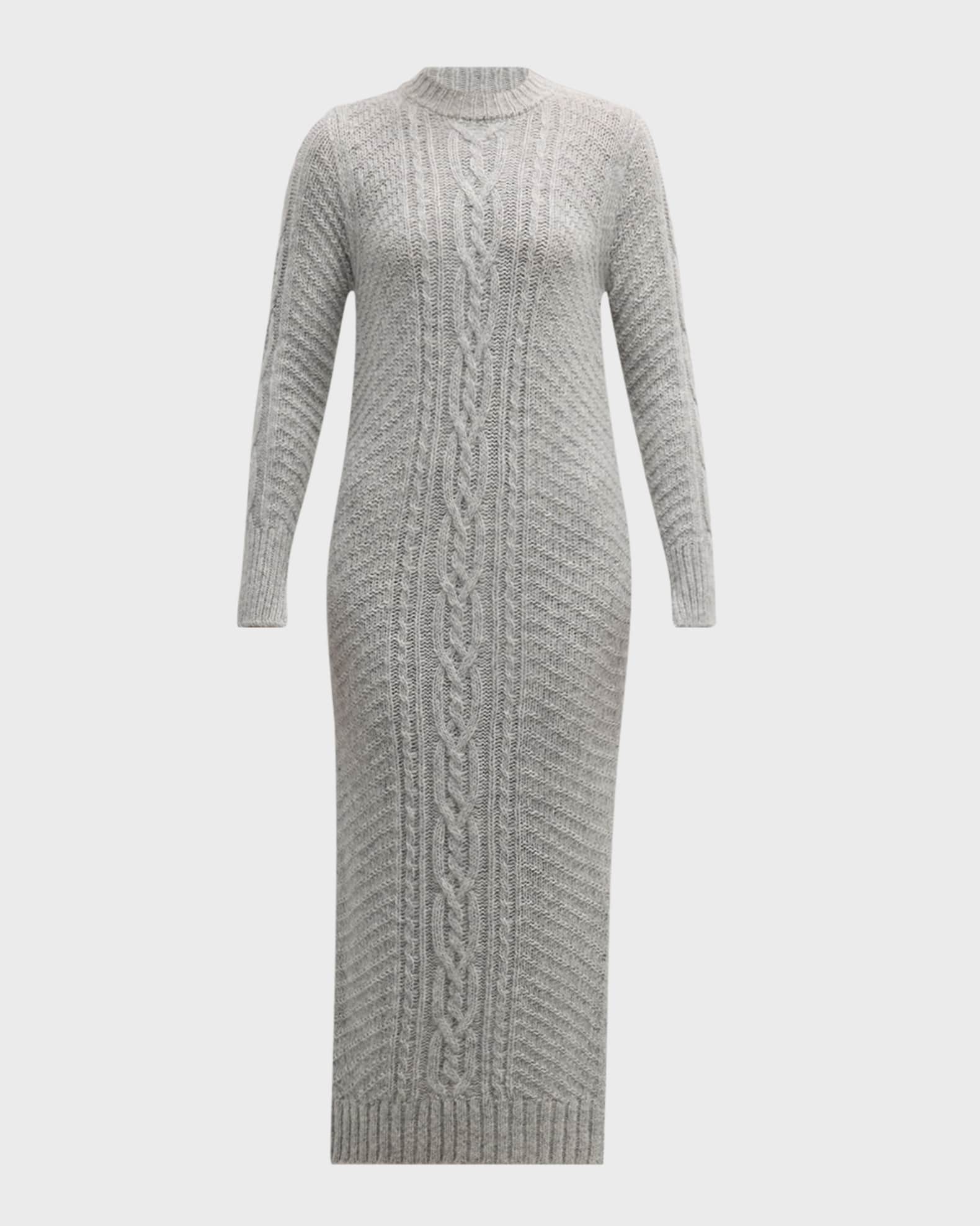 ELEVEN SIX Lora Cable-Knit Split-Cuff Midi Sweater Dress | Neiman Marcus