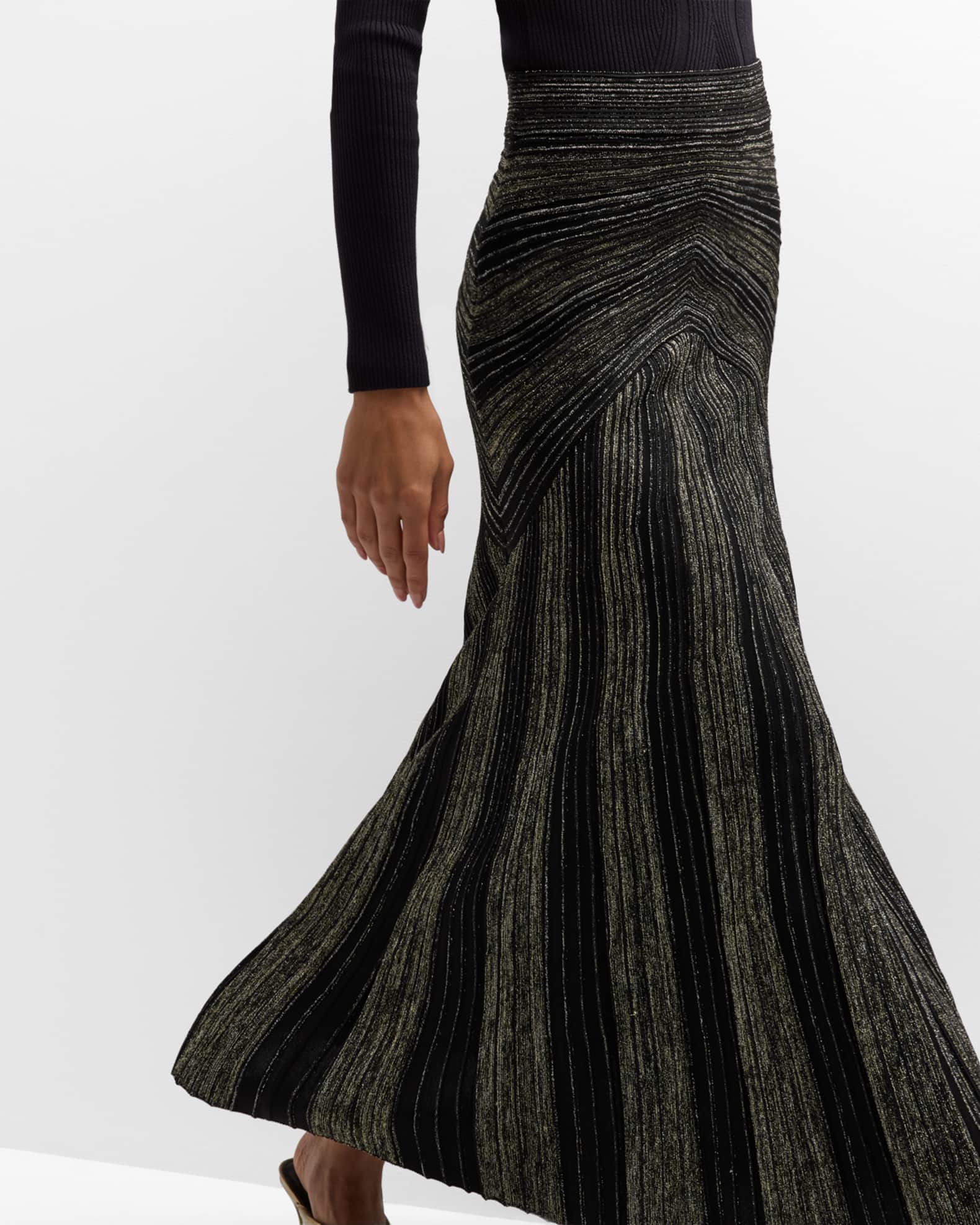Paola Bernardi Julia Metallic Stripe Knit Maxi Column Skirt Neiman Marcus
