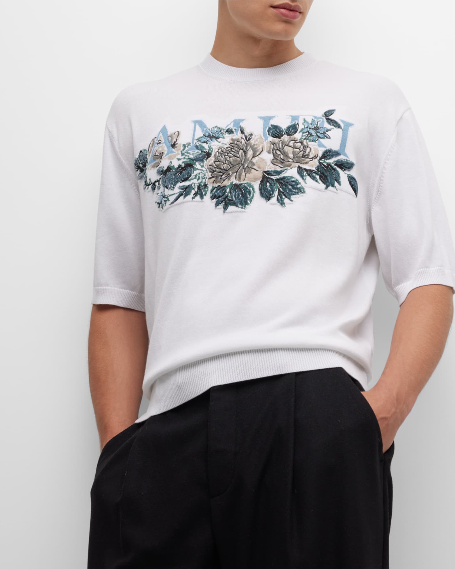 Amiri Men's Embroidered Floral Logo T-Shirt | Neiman Marcus