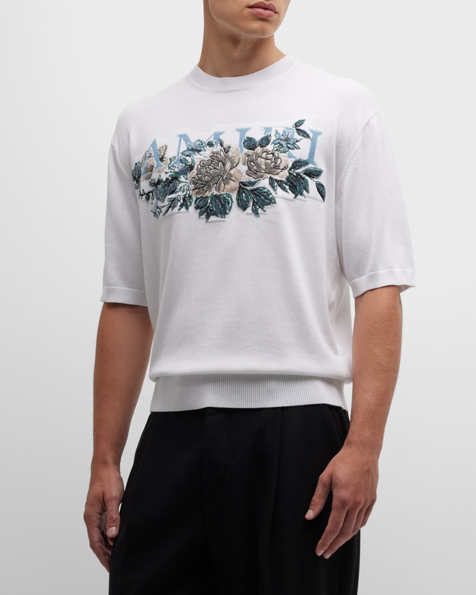 Amiri Men's Embroidered Floral Logo T-Shirt | Neiman Marcus