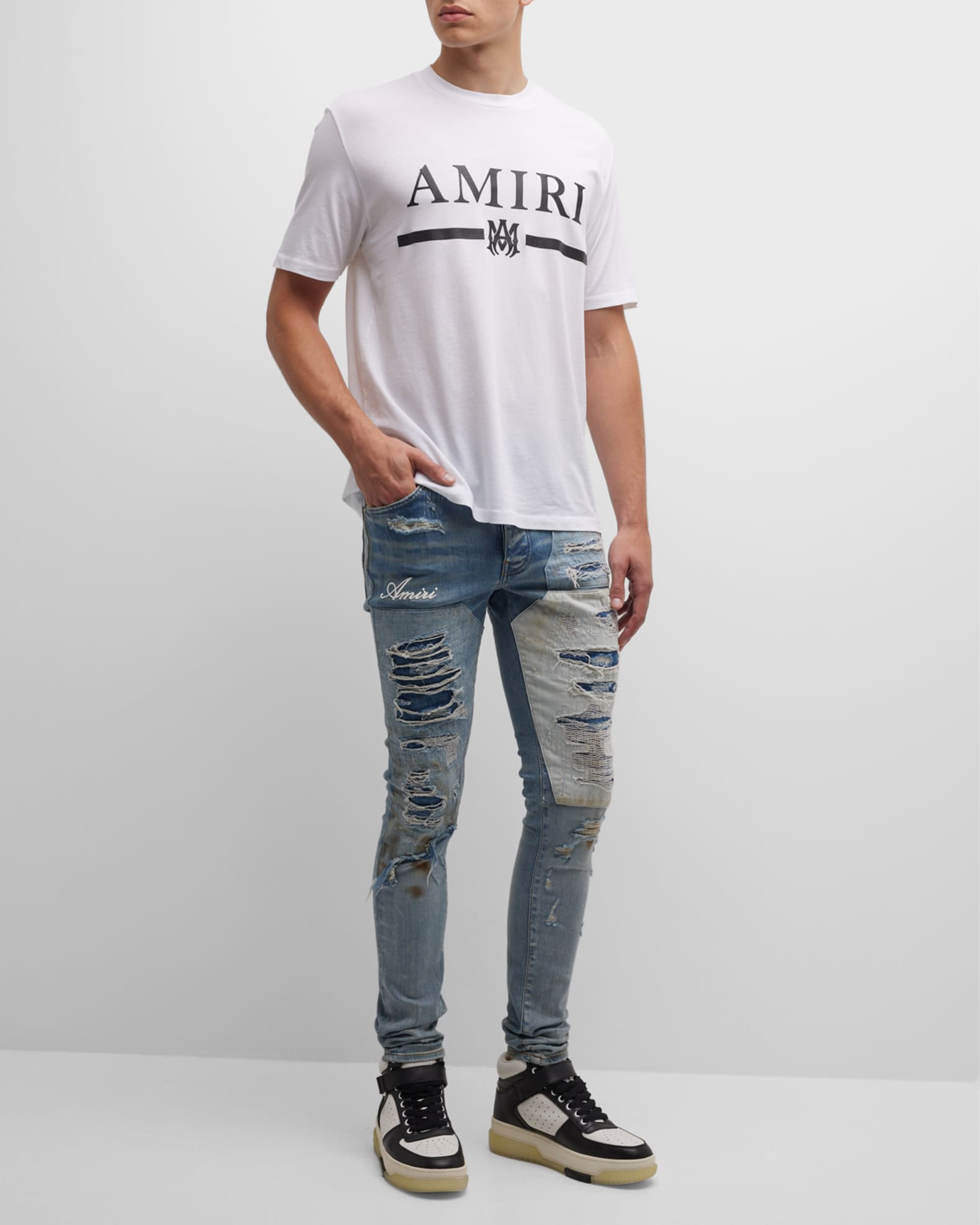 Amiri Men's Artisanal Ripped Skinny Jeans | Neiman Marcus
