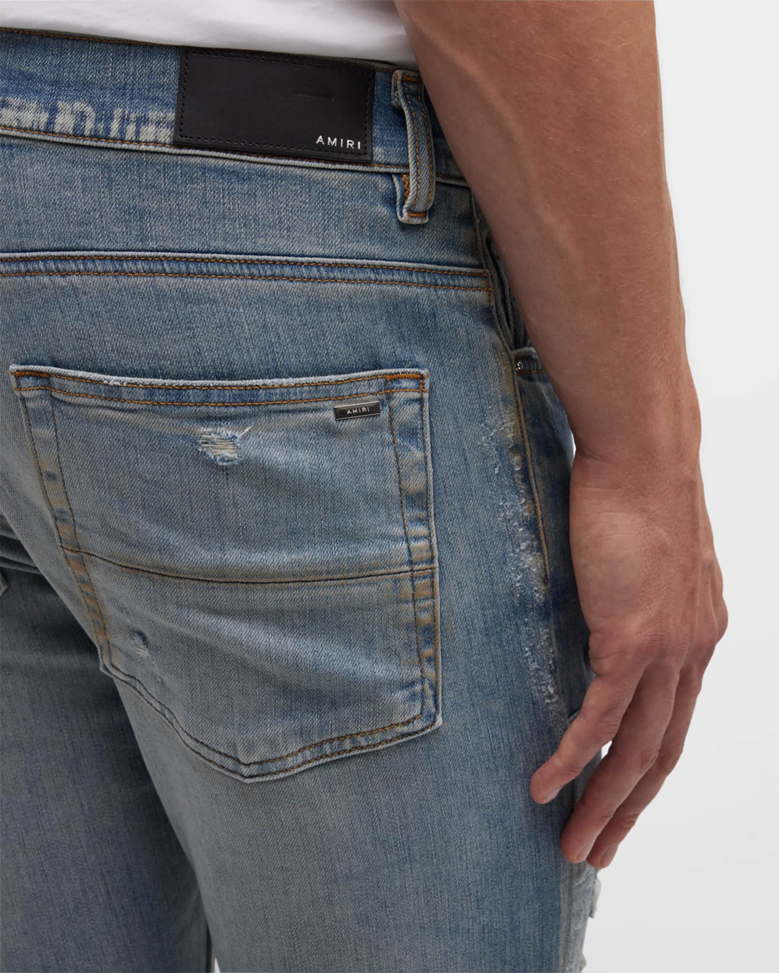 Amiri Men's Artisanal Ripped Skinny Jeans | Neiman Marcus