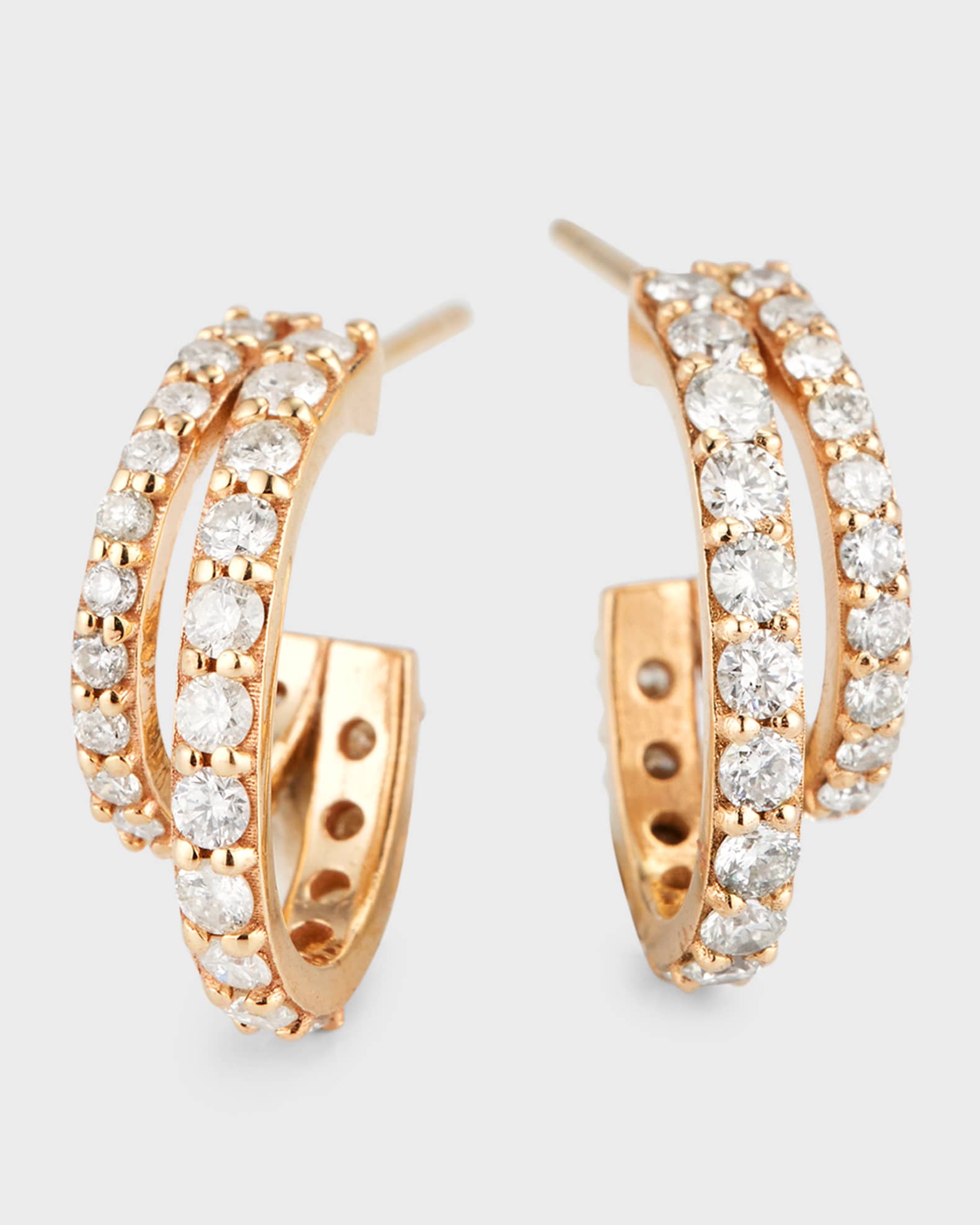Siena Jewelry 14K Yellow Gold Split Double Diamond Huggie Earrings ...