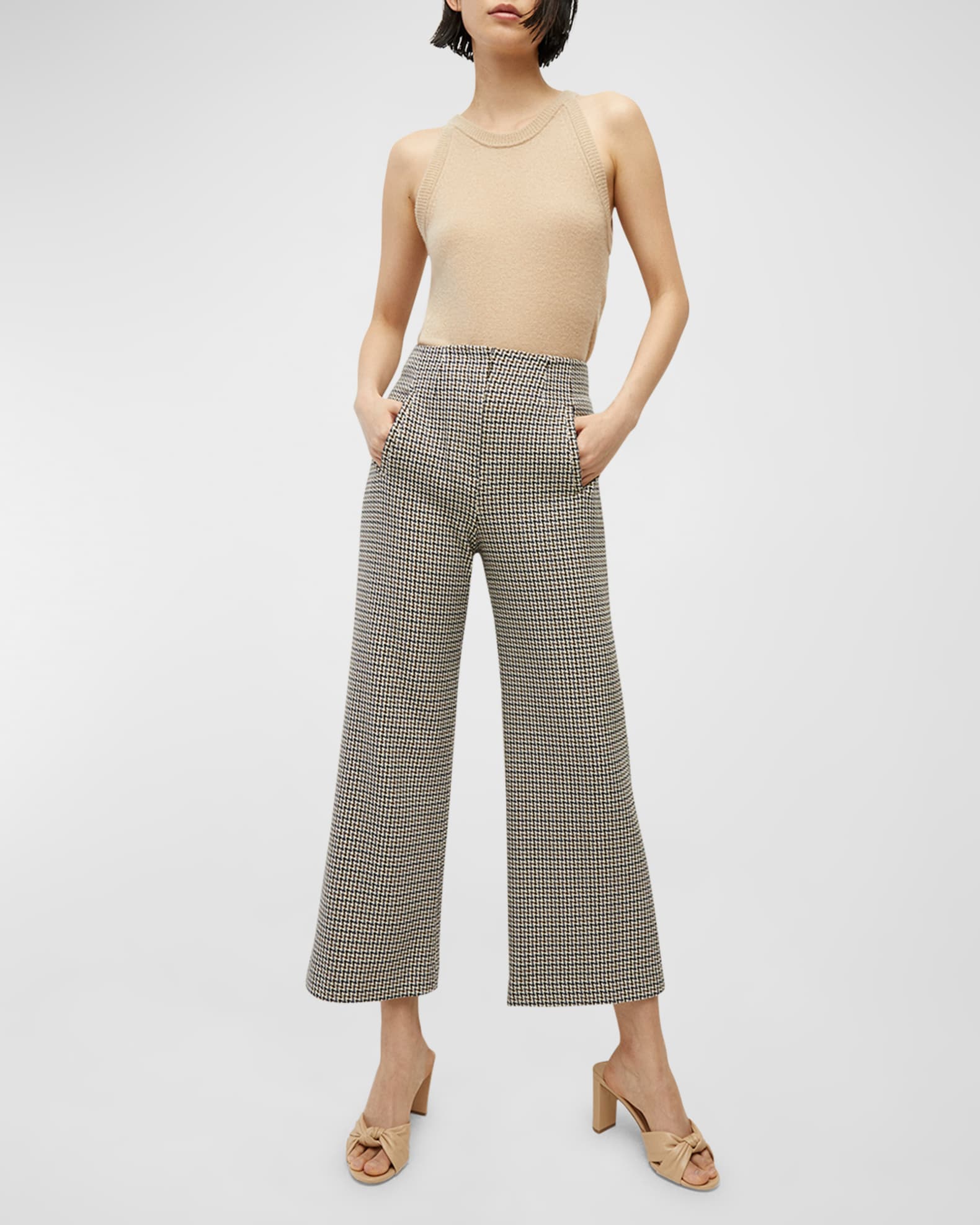 Veronica Beard Dova Houndstooth Wide-Leg Pants | Neiman Marcus