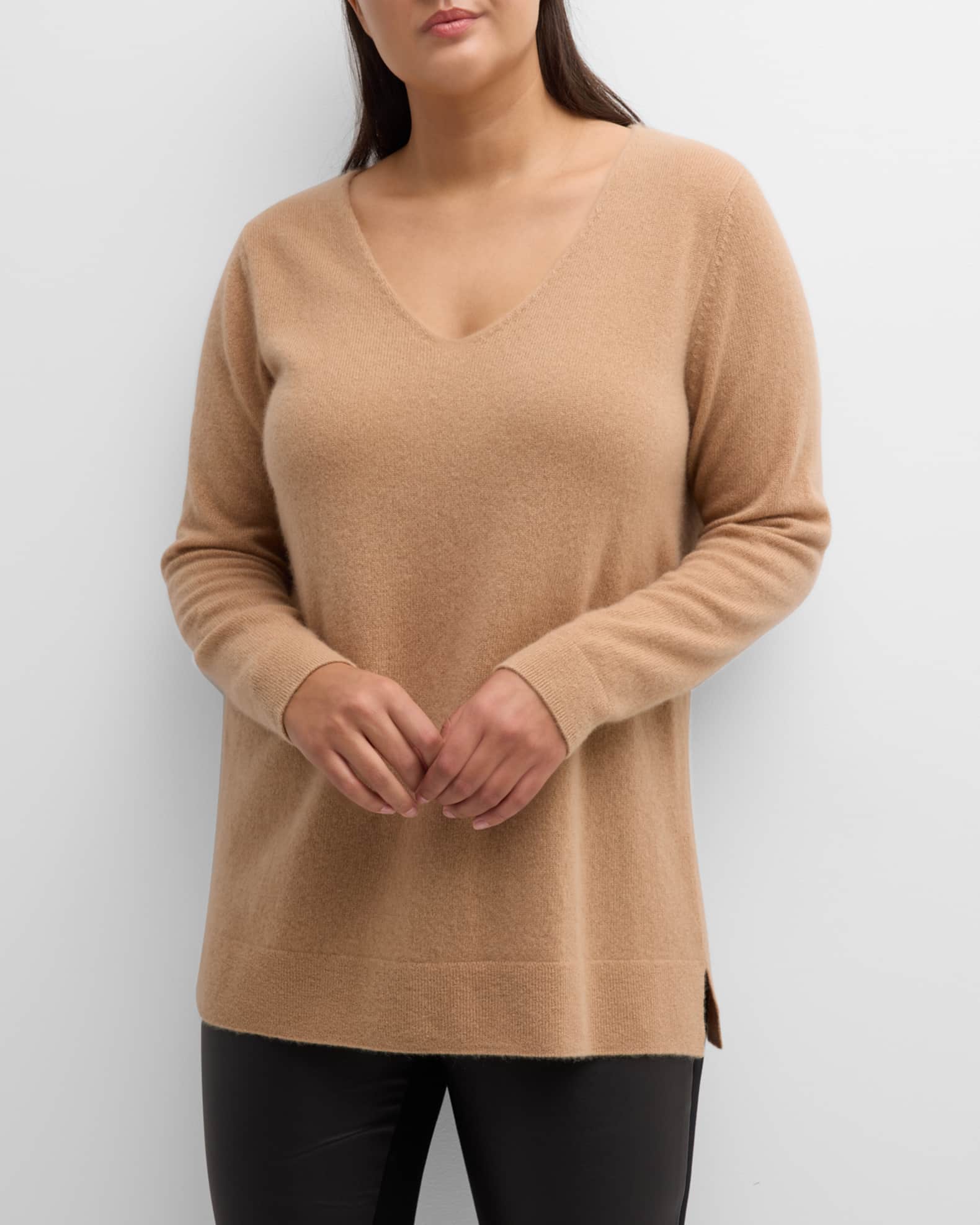 Neiman Marcus Cashmere Collection Plus Size Cashmere V-Neck Sweater ...