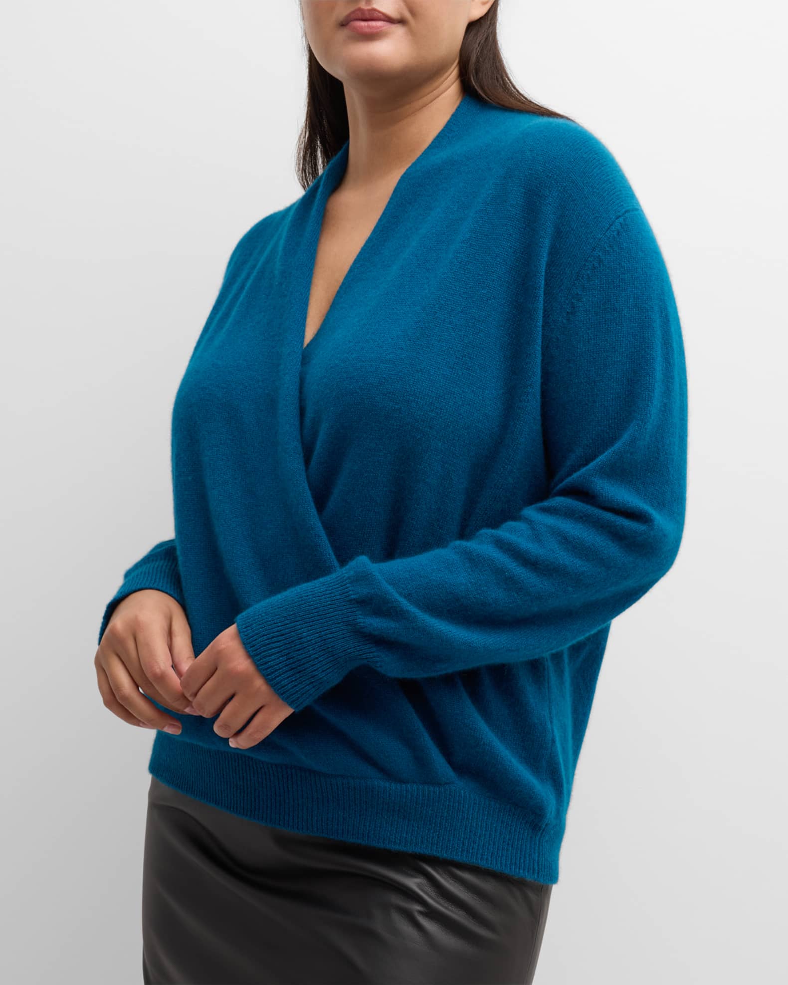 Neiman Marcus Plus Size Cashmere Faux Wrap Sweater | Neiman Marcus