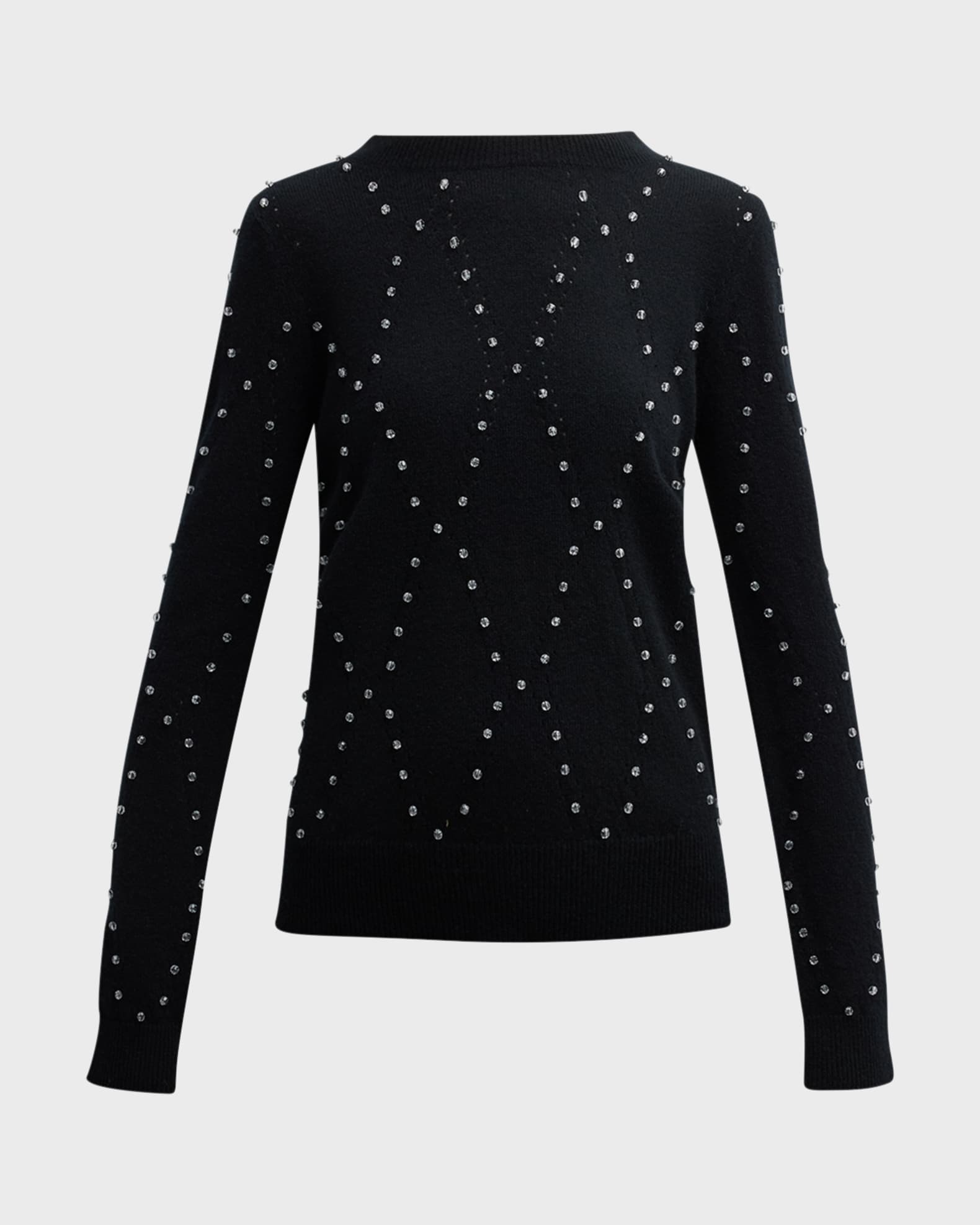 Neiman Marcus Cashmere Collection Cashmere Crewneck Sweater With Beaded