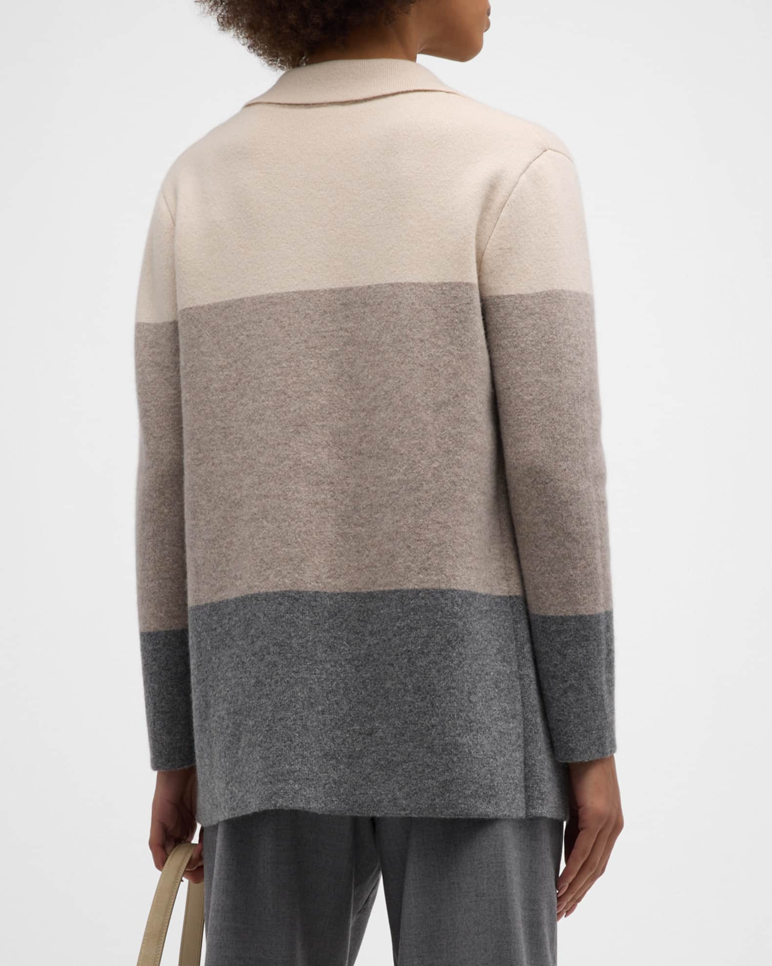 Neiman Marcus Cashmere Collection Cashmere Double-Knit Colorblock Shirt ...