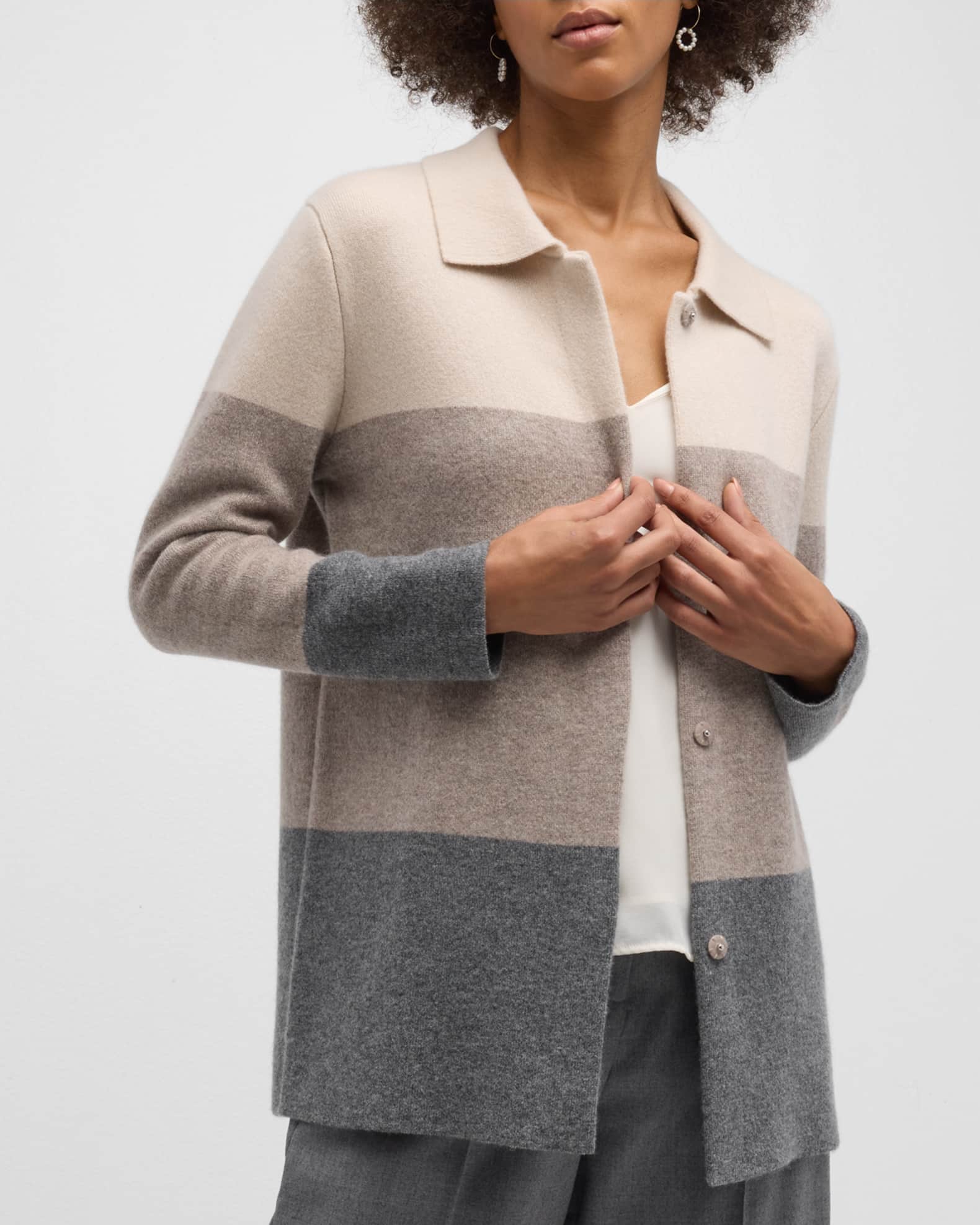 Neiman Marcus Cashmere Collection Cashmere Double-Knit Colorblock Shirt ...