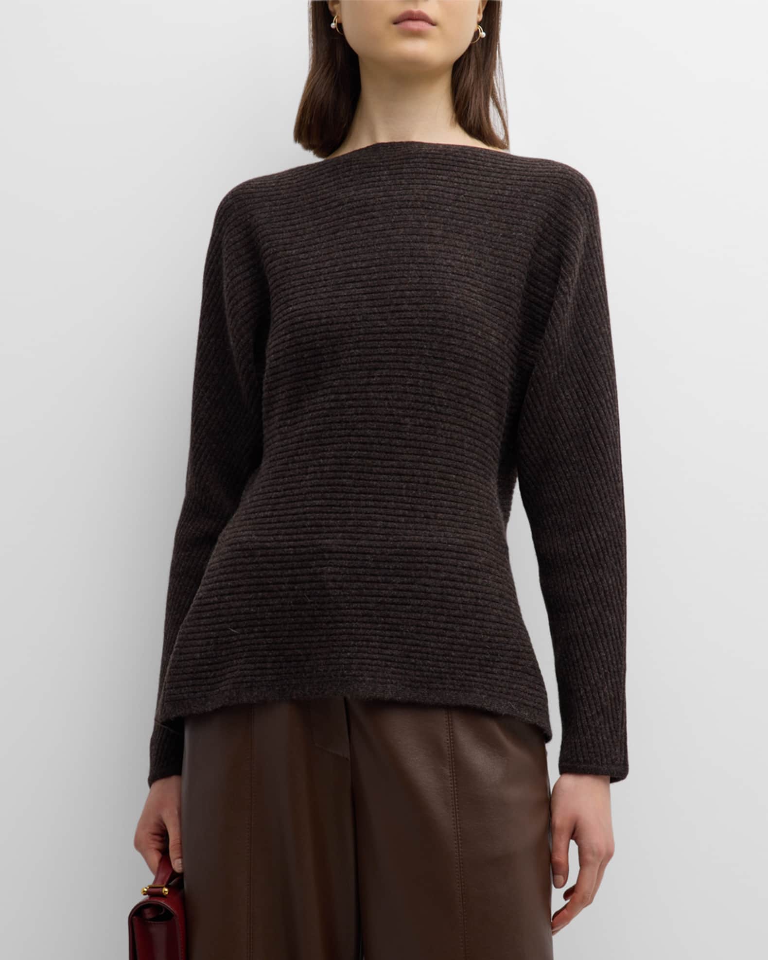 Neiman Marcus Cashmere Collection Cashmere Ribbed Tie Back Tunic