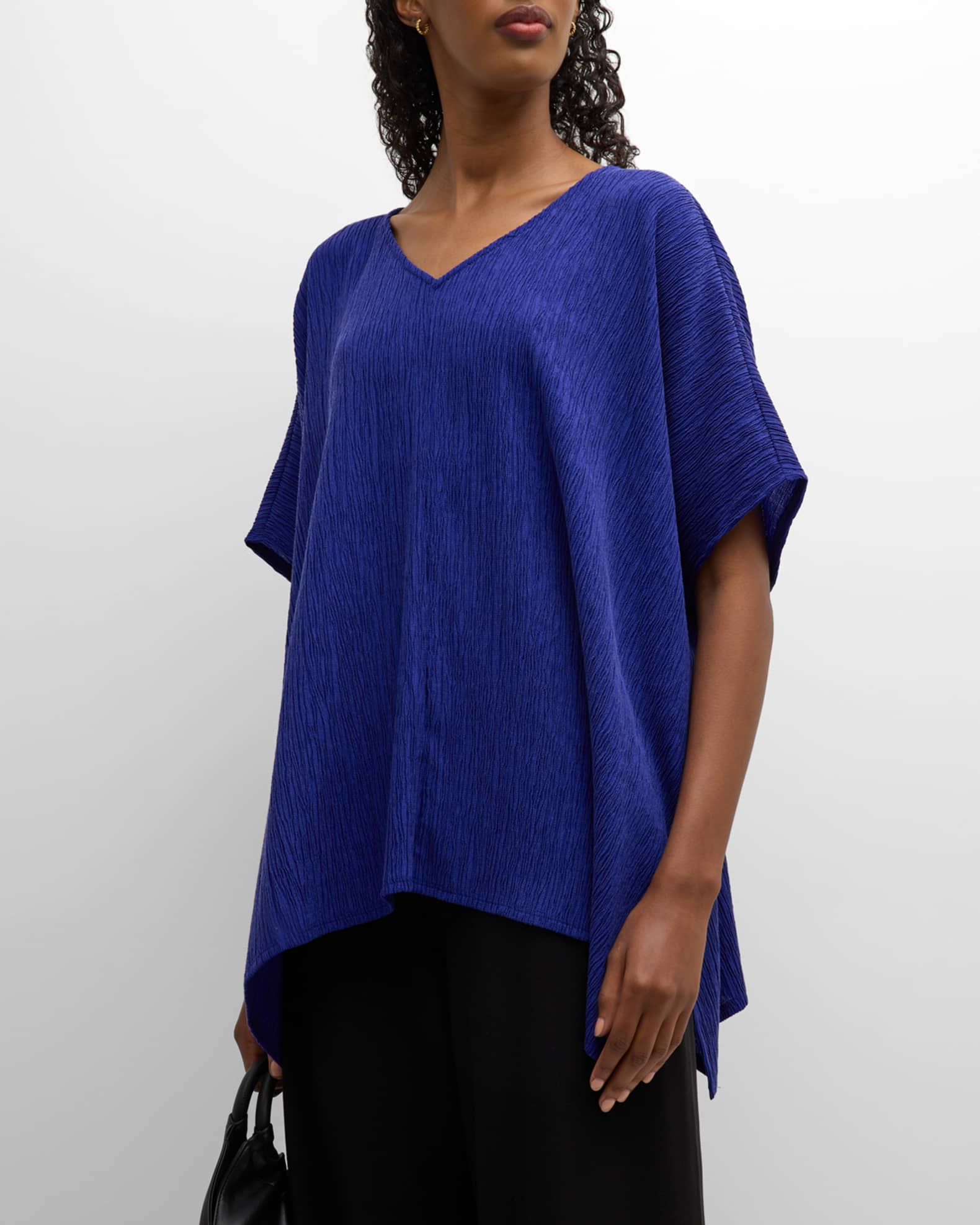 Eileen Fisher Missy Woven Plisse V-Neck Top | Neiman Marcus