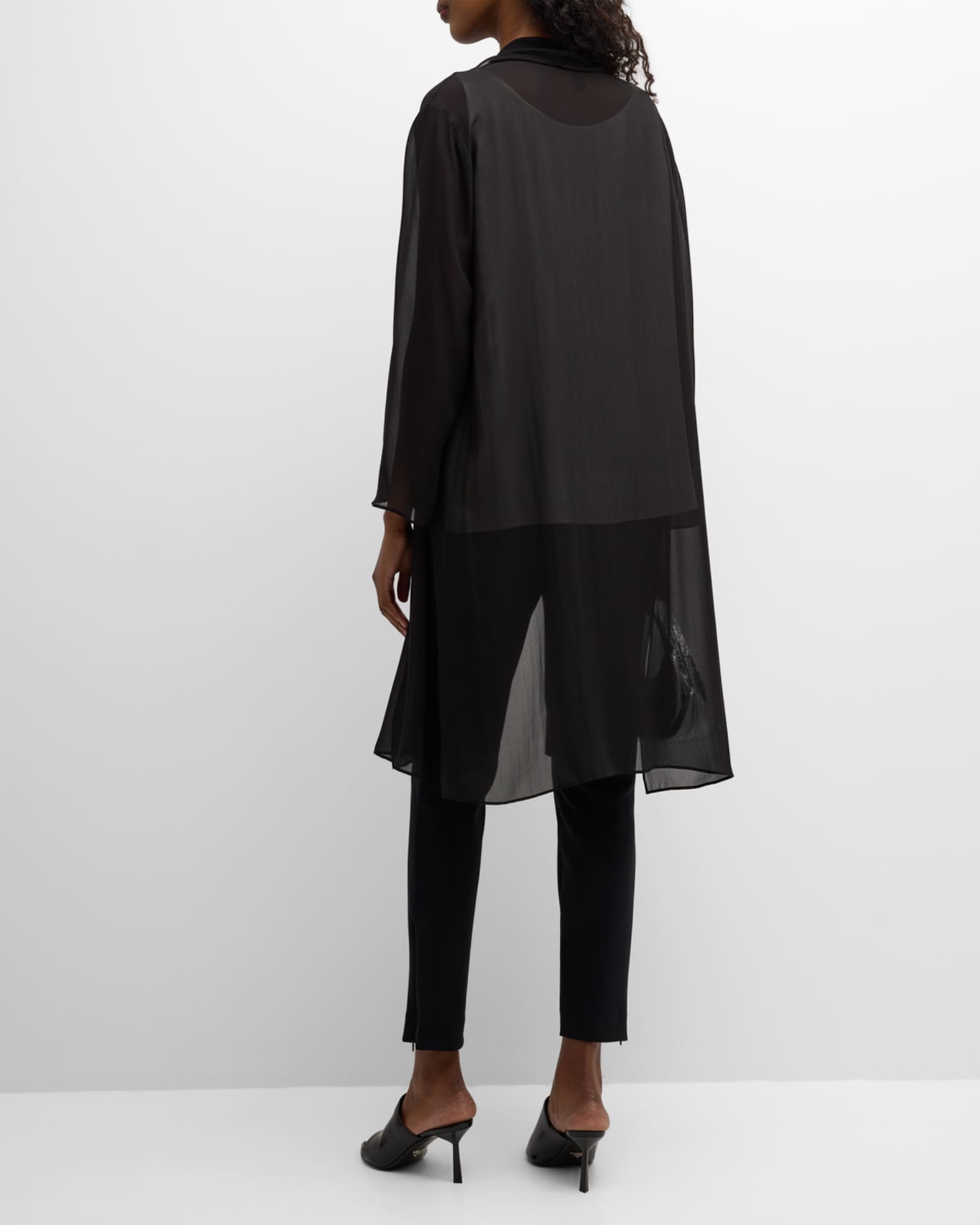 Eileen Fisher Petite Open-Front Sheer Silk Georgette Duster | Neiman Marcus