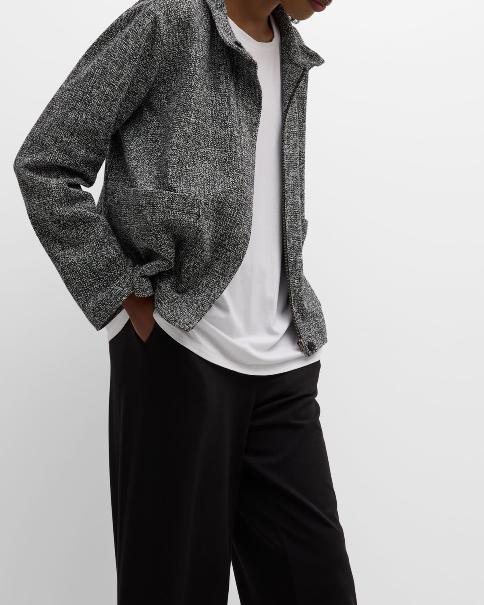 Eileen Fisher Heathered Zip-Front Tweed Jacket | Neiman Marcus