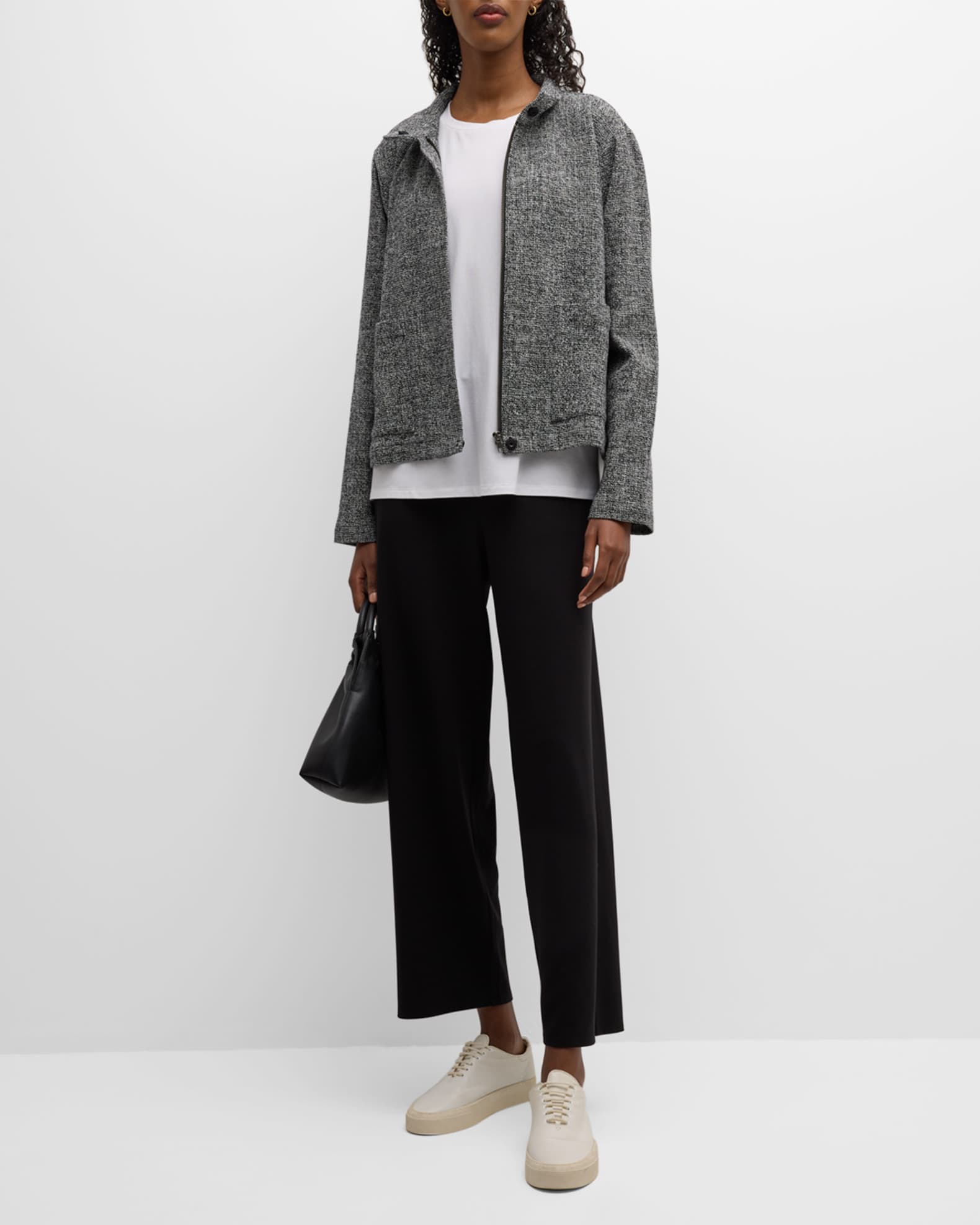 Eileen Fisher Petite Heathered Zip-Front Tweed Jacket | Neiman Marcus